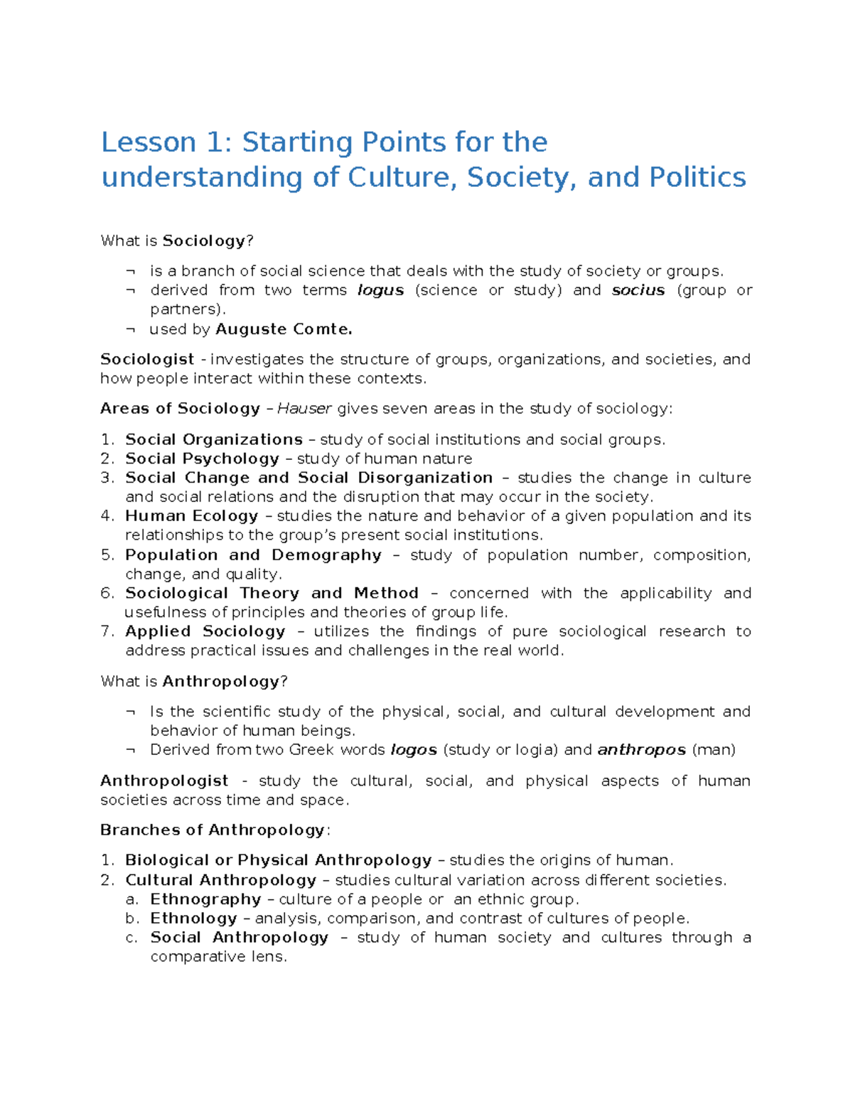 UCSP Lesson 5 Reviewer - Lesson 1: Starting Points for the ...