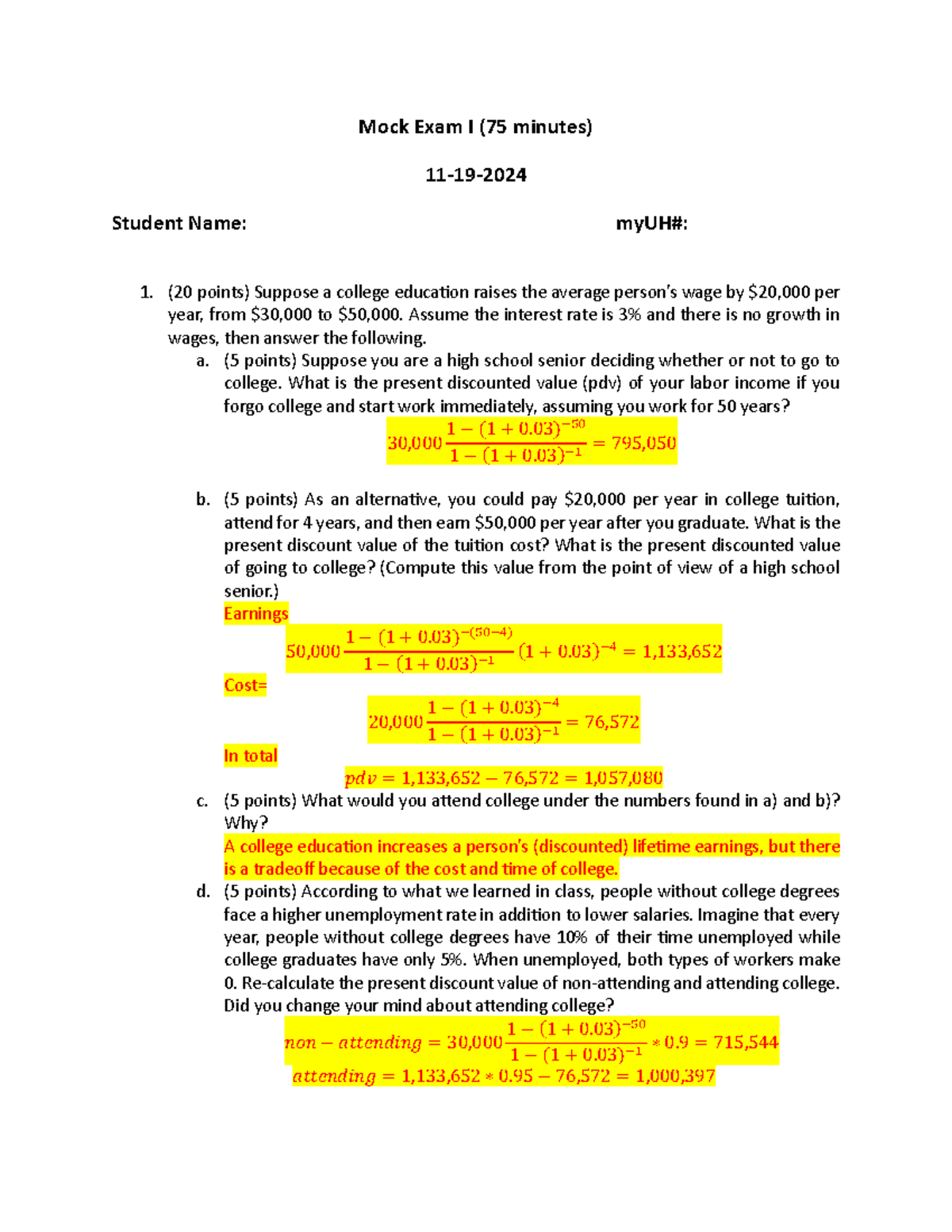 Mock Exam II cheat sheet - Mock Exam I (75 minutes) 11 - 19 - 2024 ...