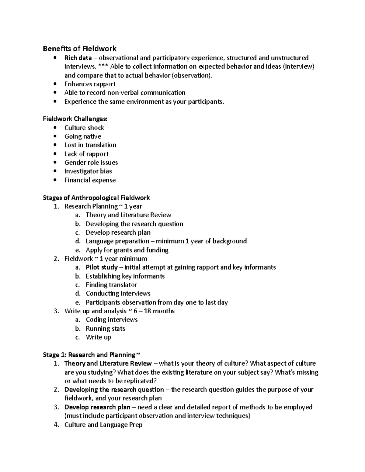 Anthropological Fieldwork - Benefits of Fieldwork Rich data ...
