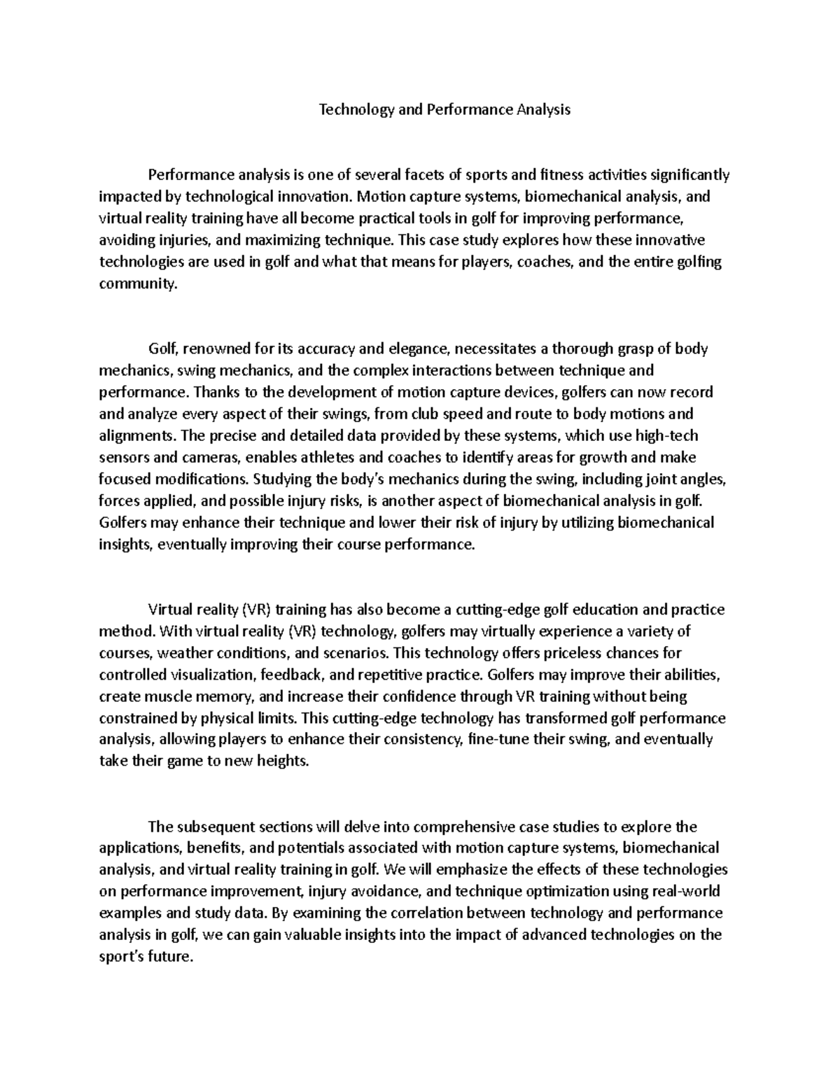 Technology and Performance Analysis - Technology and Performance ...