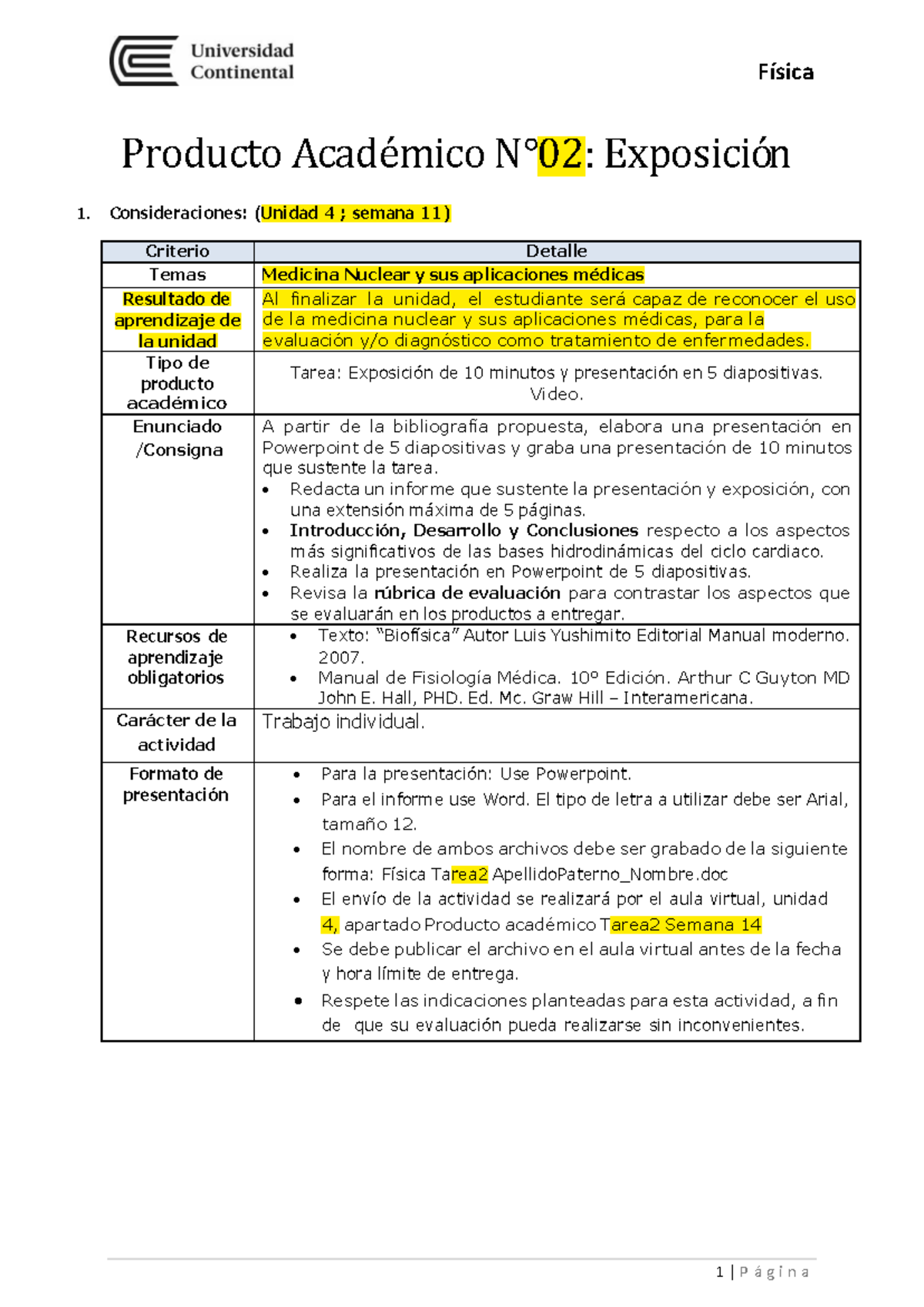 Producto Académico - Semana 11 - Física 1 | P á g i n a Producto Acadé ́ mico N° 02 : Exposición ...