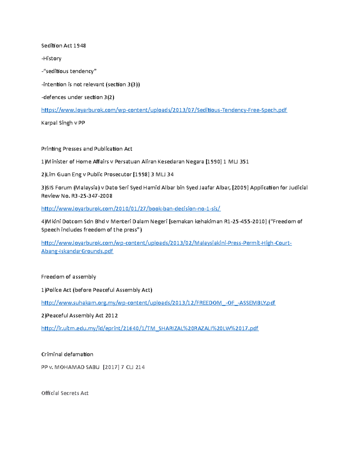 Freedom of speech - Sedition Act 1948 -History -“seditious tendency ...