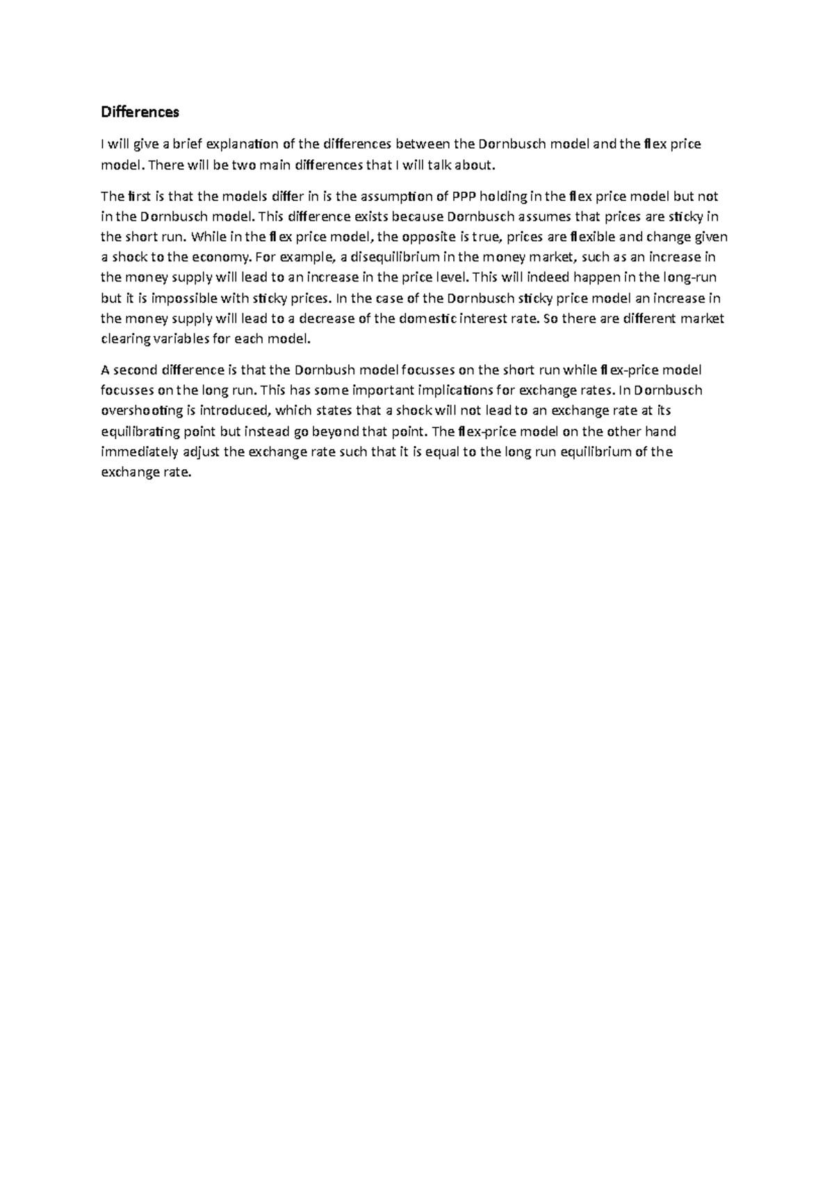 Dornbusch - Dond - Differences I will give a brief explanation of the ...