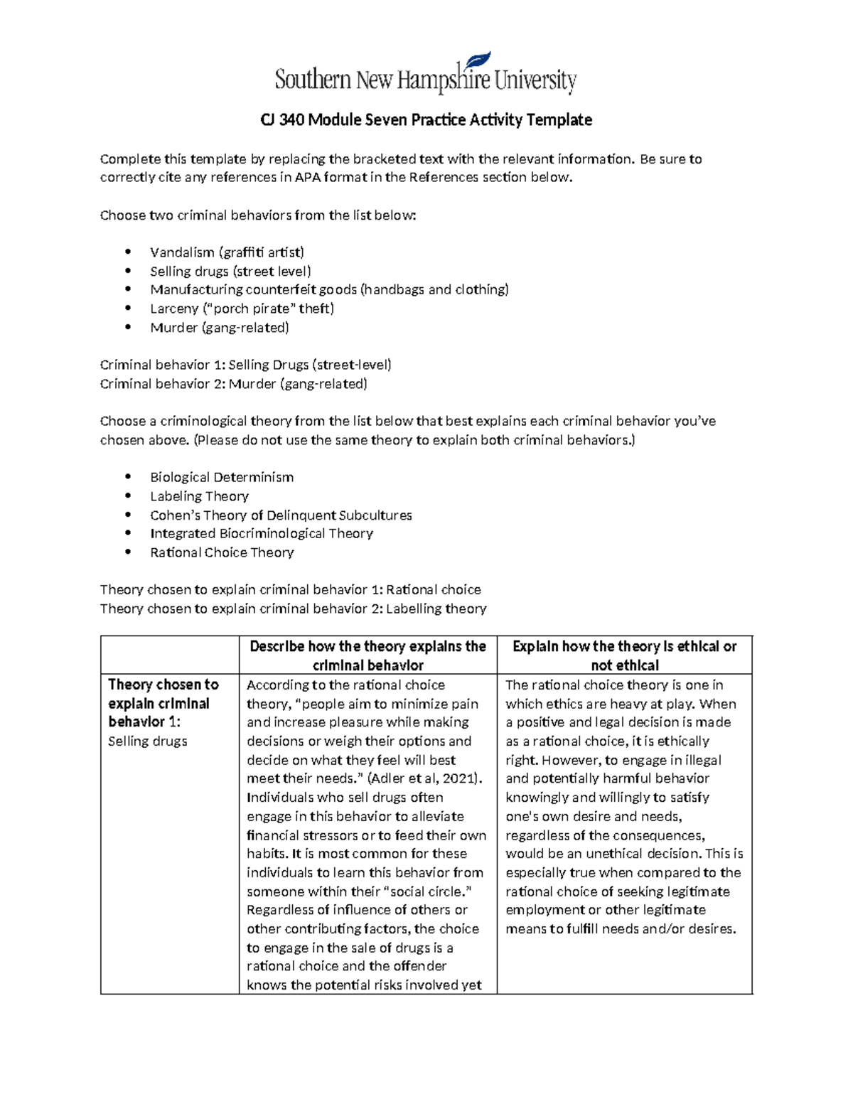 CJ 340 Module Seven Practice Activity - Be sure to correctly cite any ...