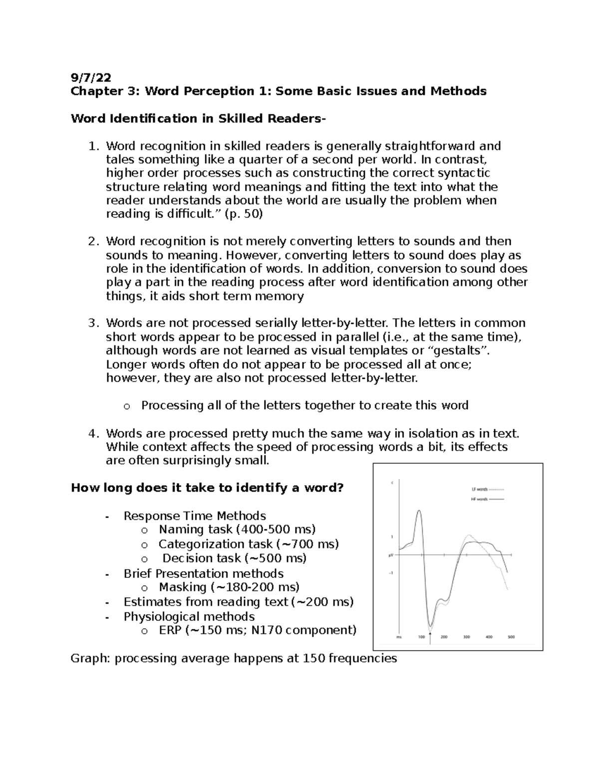 Weeks 1-5 - Professor Adams - 9/7/ Chapter 3: Word Perception 1: Some ...