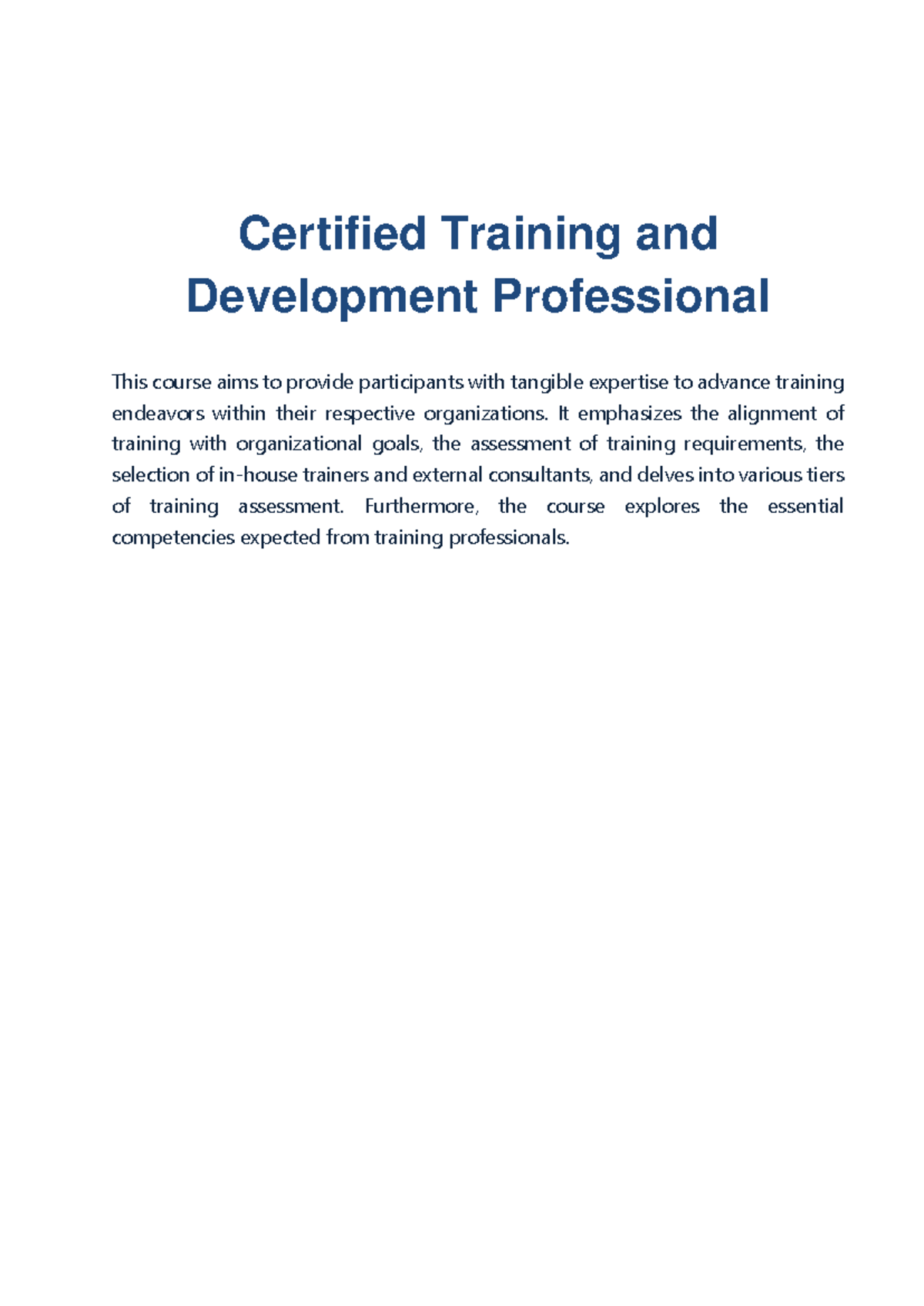 Certified Training and Development Professional - Certified Training ...