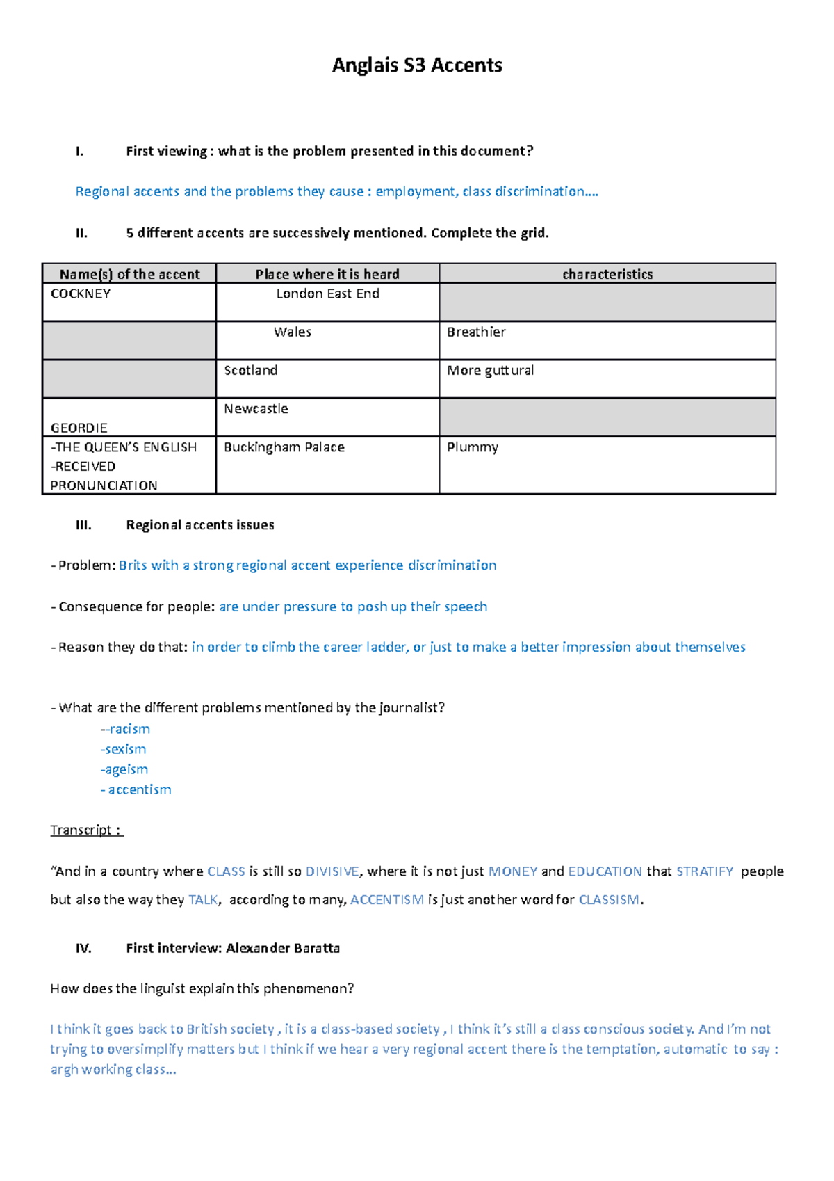 Séance 5- Accents-student - Anglais S3 Accents I. First viewing : what ...