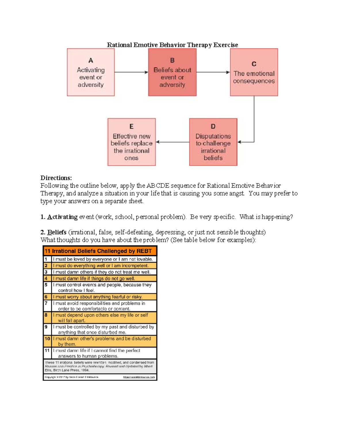 Week 15 REBT Exercise - Rational Emotive Behavior Therapy Exercise ...