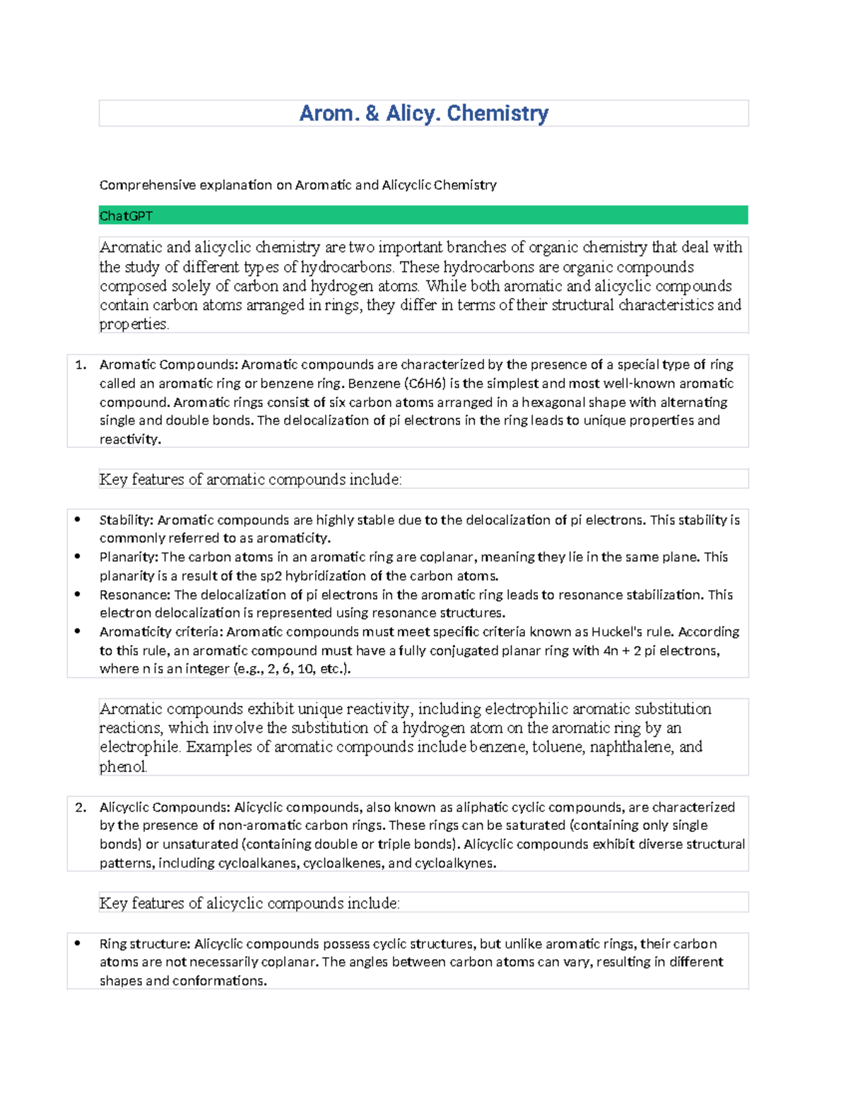 Aromatic and Alicyclic Chemistry - Arom. & Alicy. Chemistry ...