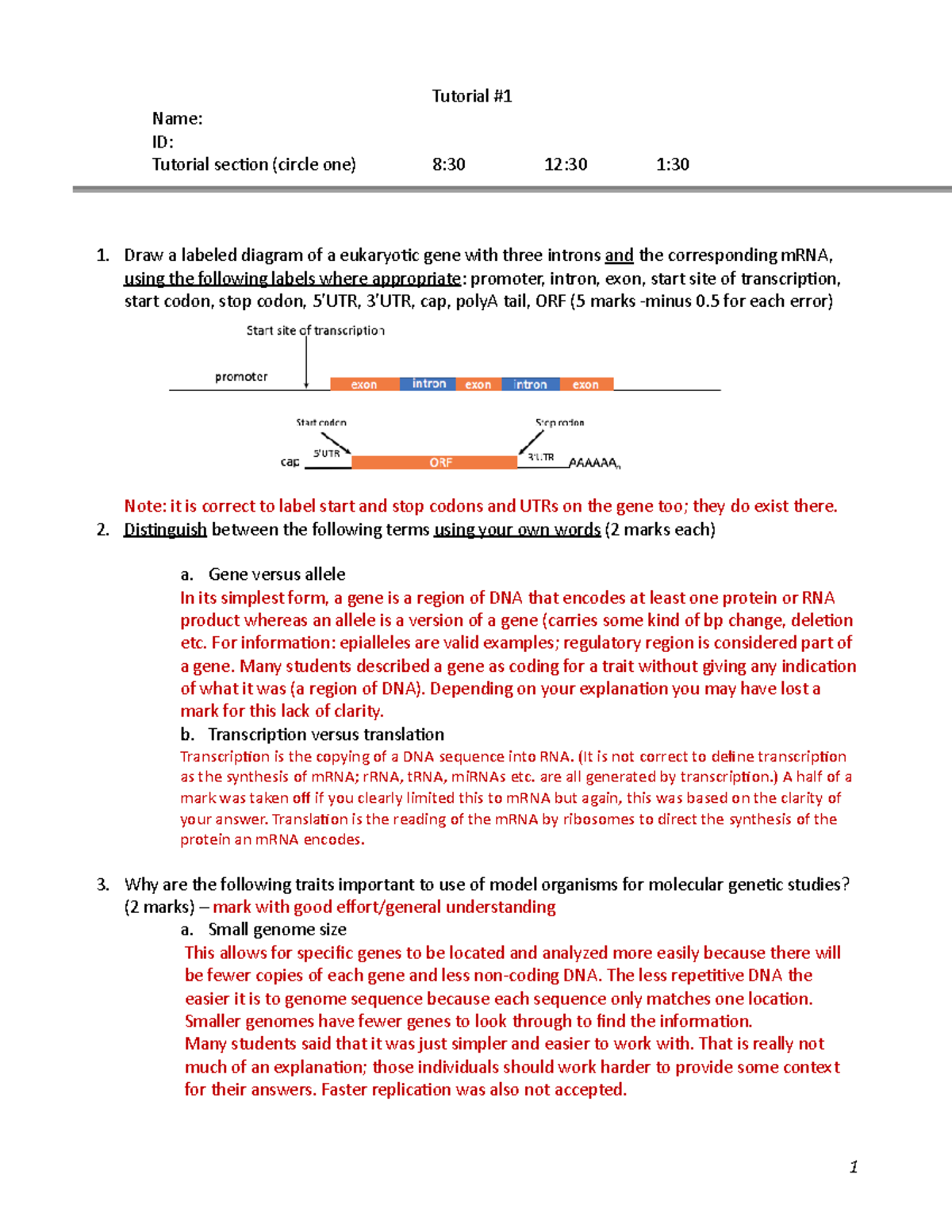 Tutorial 1 posted answers - Tutorial # Name: ID: Tutorial section ...