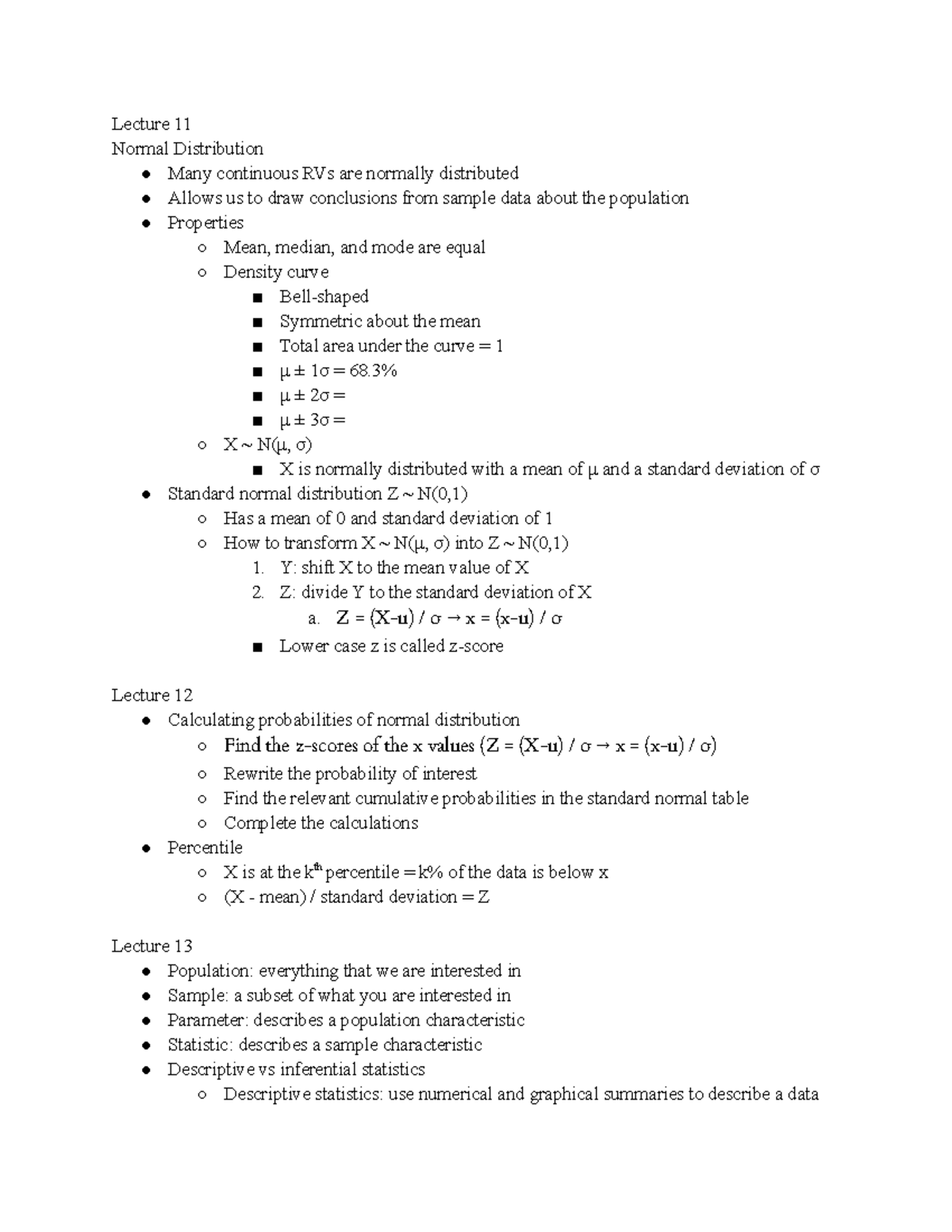 Lecture notes Unit 5 - Lecture 11 Normal Distribution Many continuous ...