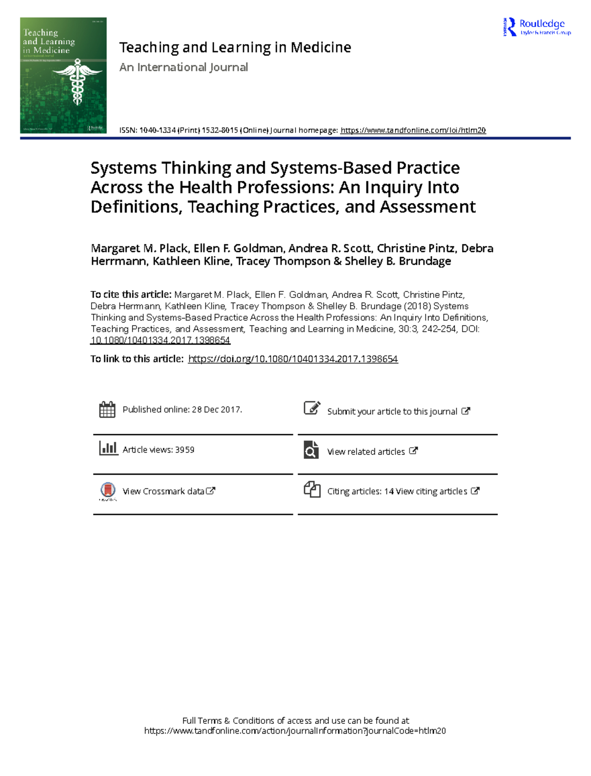 Systems Thinking and Systems-Based Practice Across the Health ...