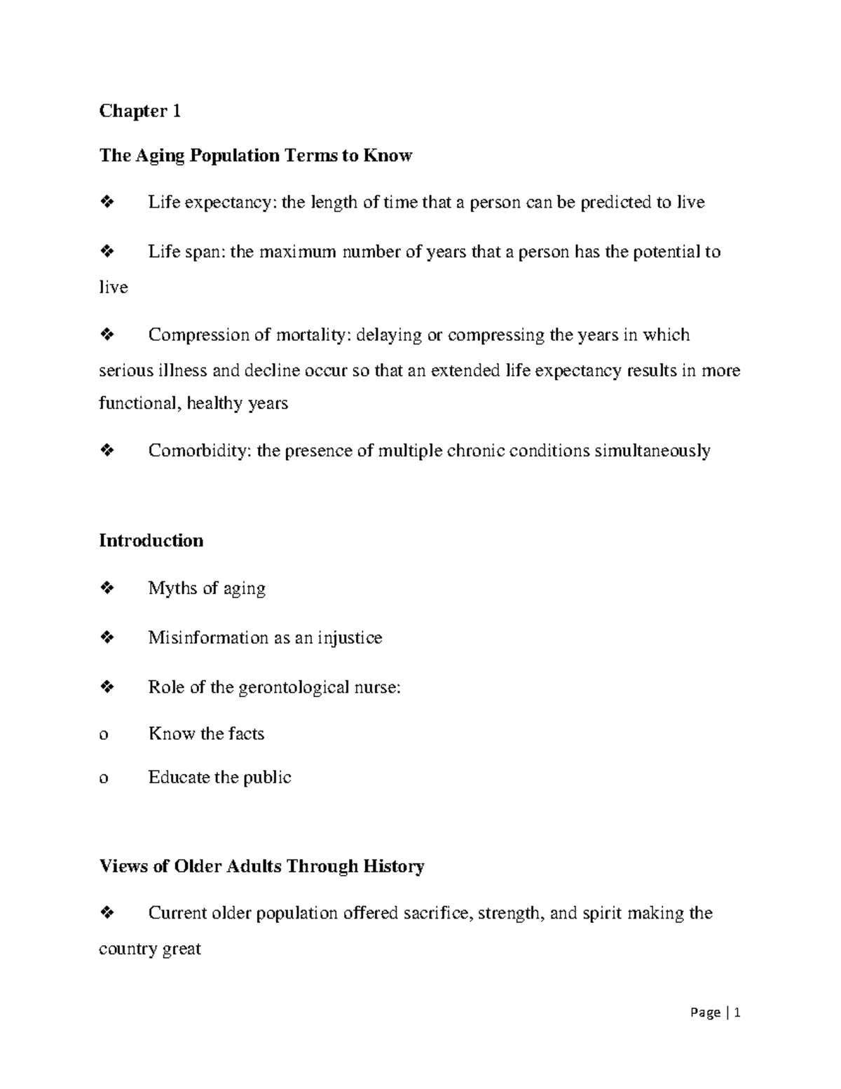 Chapter 1 The Aging Population Terms to Know - I. Nascher (known as ...
