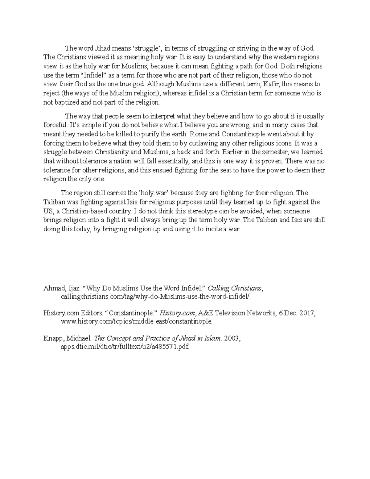 Holy war discussion - notes - The word Jihad means ‘struggle’, in terms ...