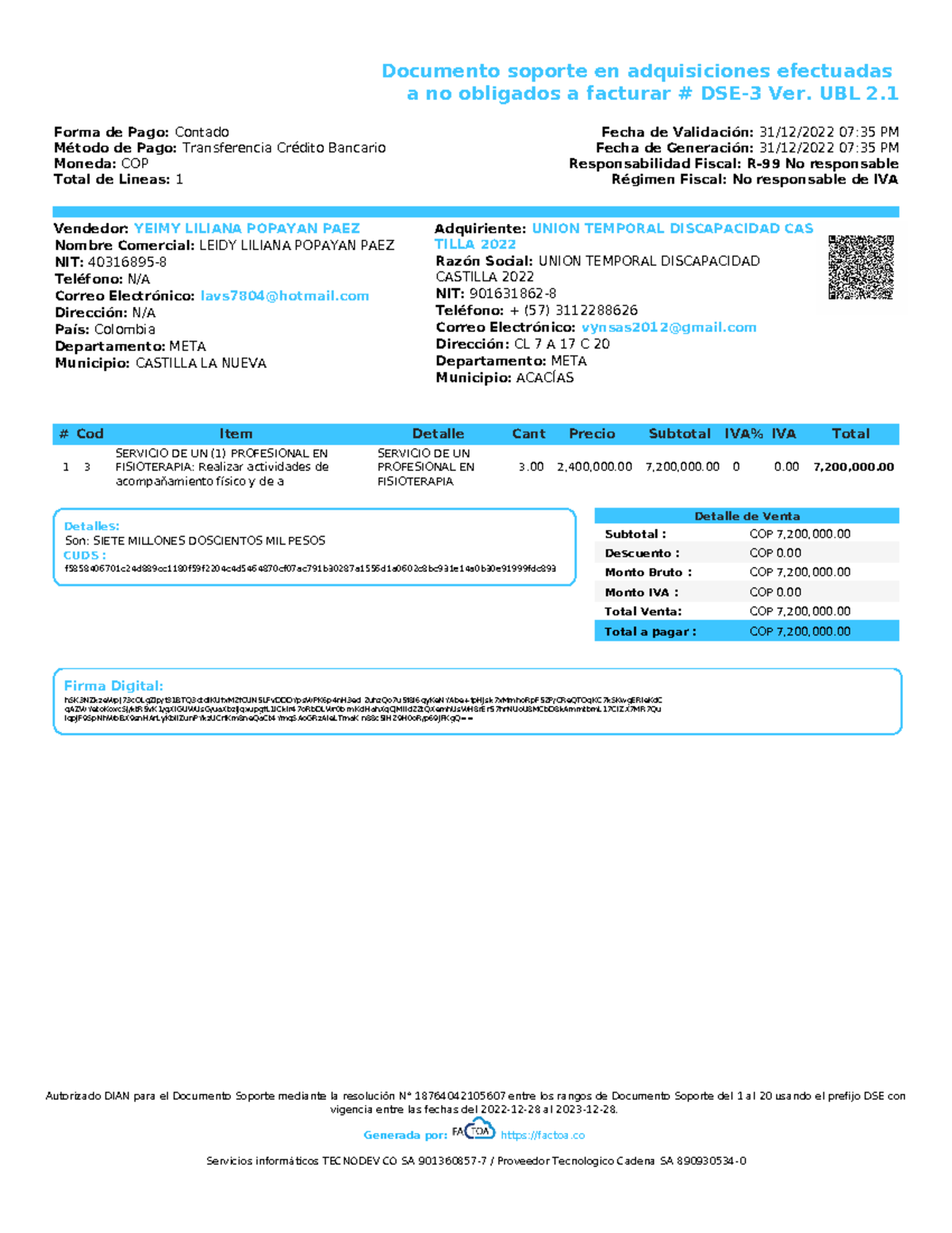 Documento Soporte #DSE-3 - Documento soporte en adquisiciones efectuadas a no obligados a ...