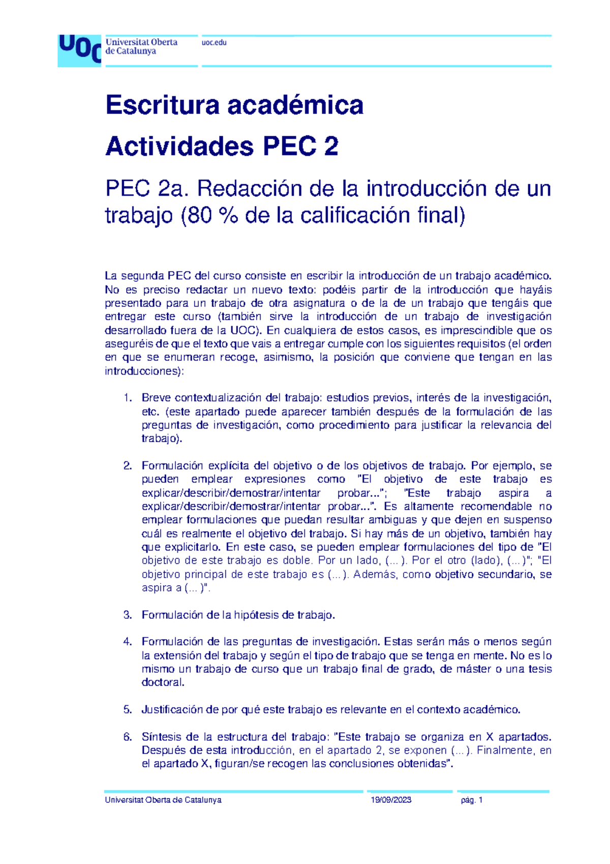 Enunciado PEC2 Coherencia, cohesión y adecuación textual - Universitat Oberta de Catalunya - Studocu