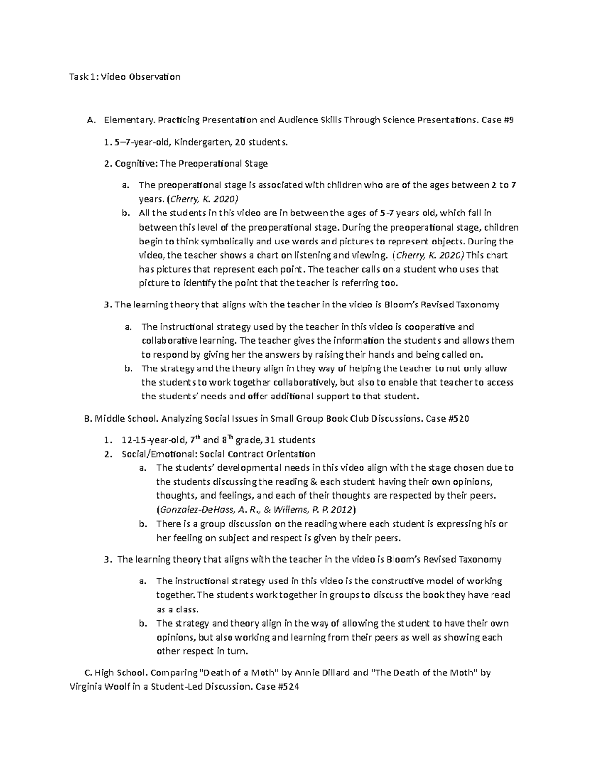 Task 1 - Video Observation - Elementary. Practicing Presentation and ...