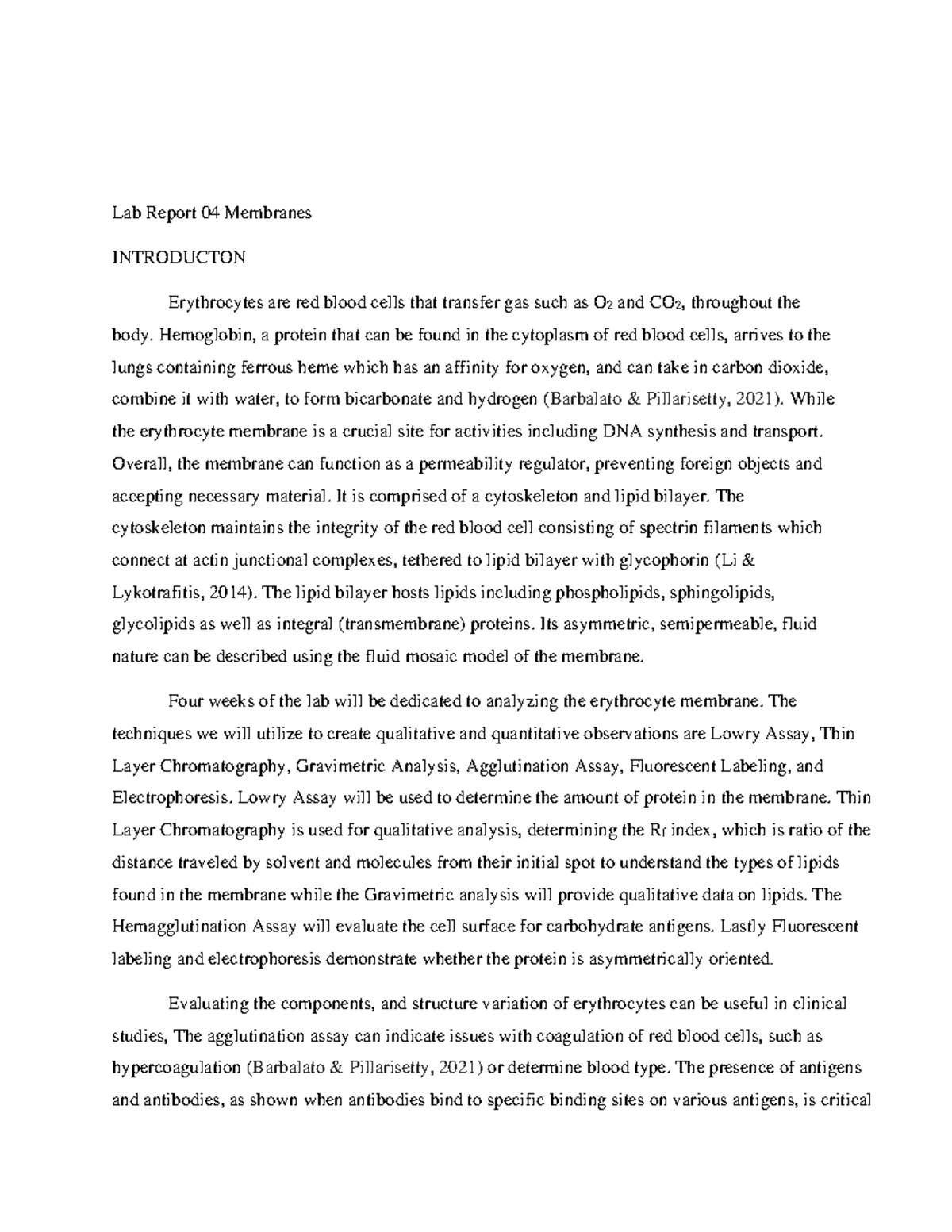 Lab Four Membranes - Lab report: Membrane Lab report (31/35 points ...