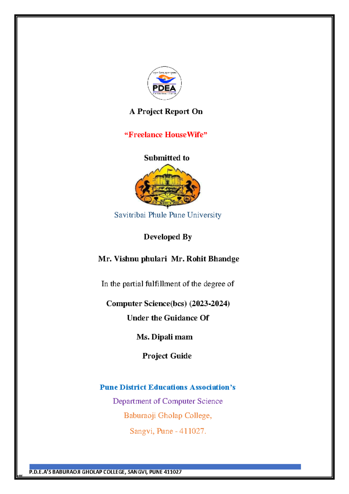 Yaminikoliproject - P.D.E’S BABURAOJI GHOLAP COLLEGE, SANGVI, PUNE ...