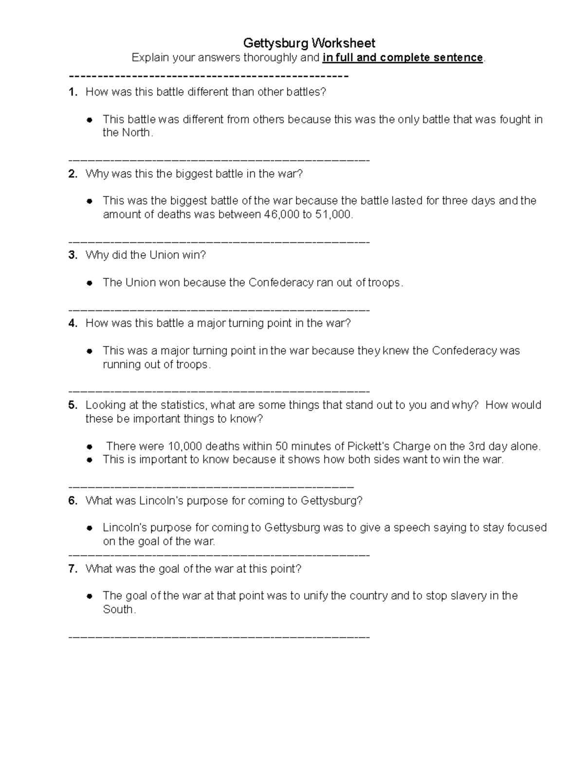 History Gettysburg Worksheet - Gettysburg Worksheet Explain your ...