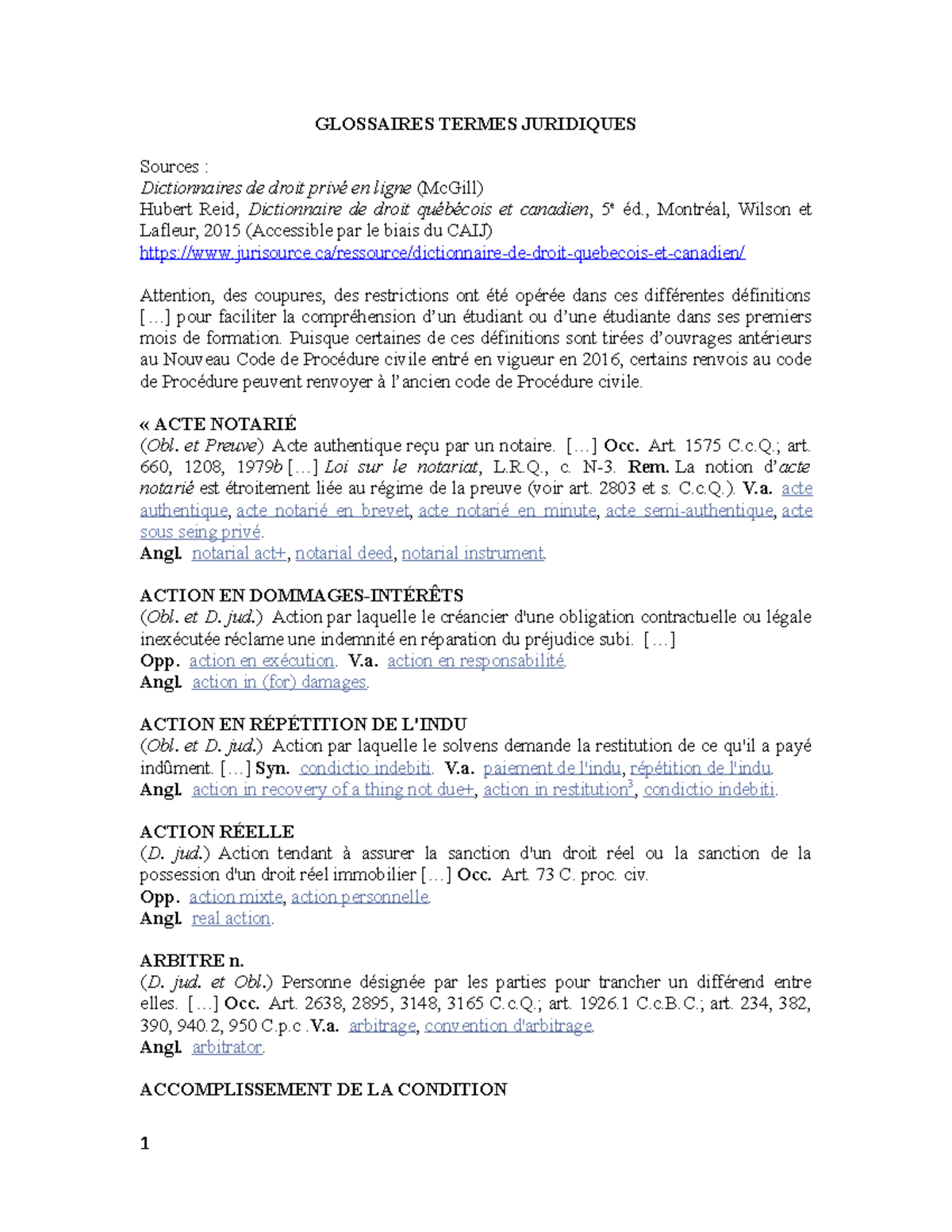 Glossaires Termes Juridiques - GLOSSAIRES TERMES JURIDIQUES Sources ...