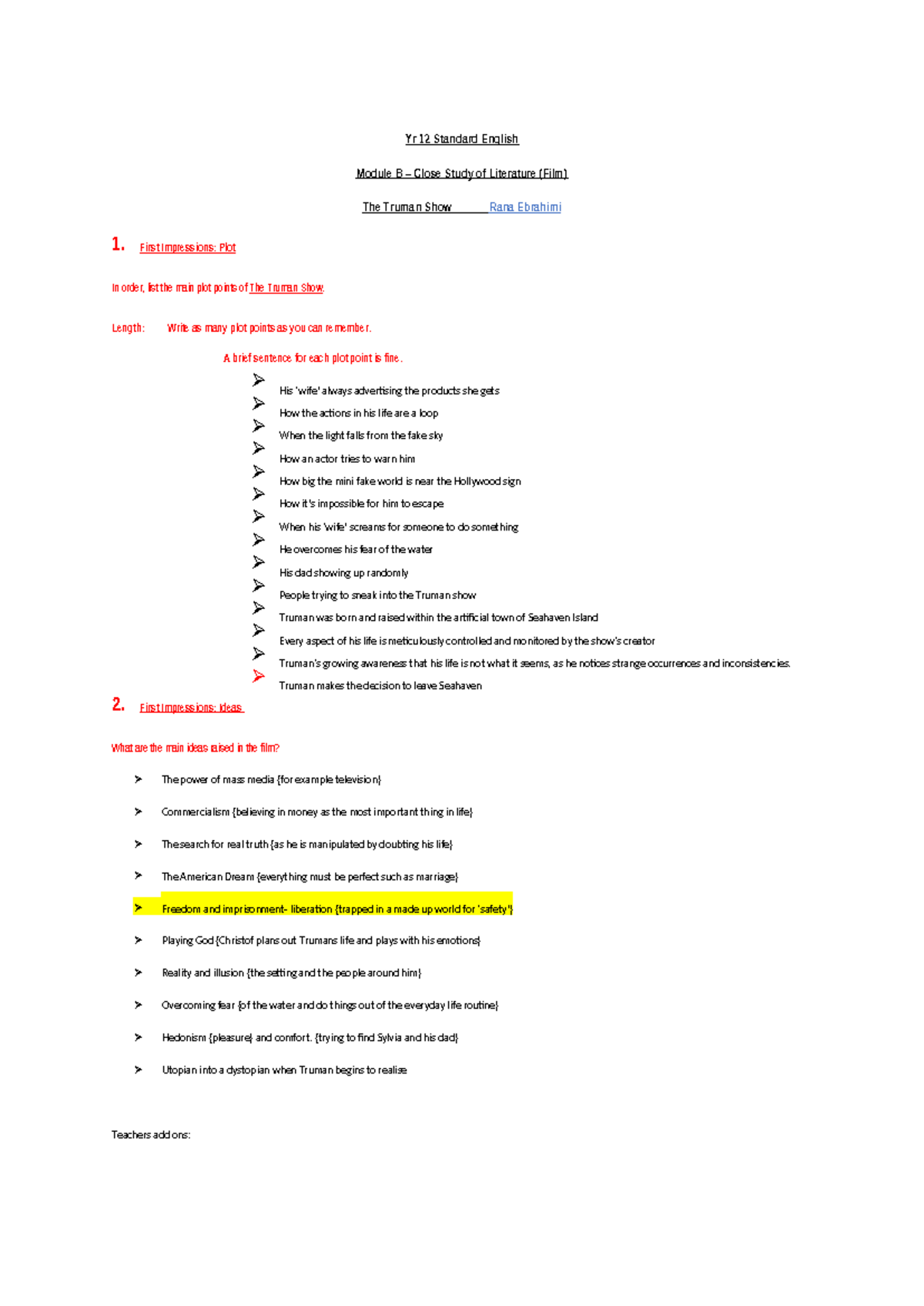 **intros Truman First Impressions - Yr 12 Standard English Module B ...