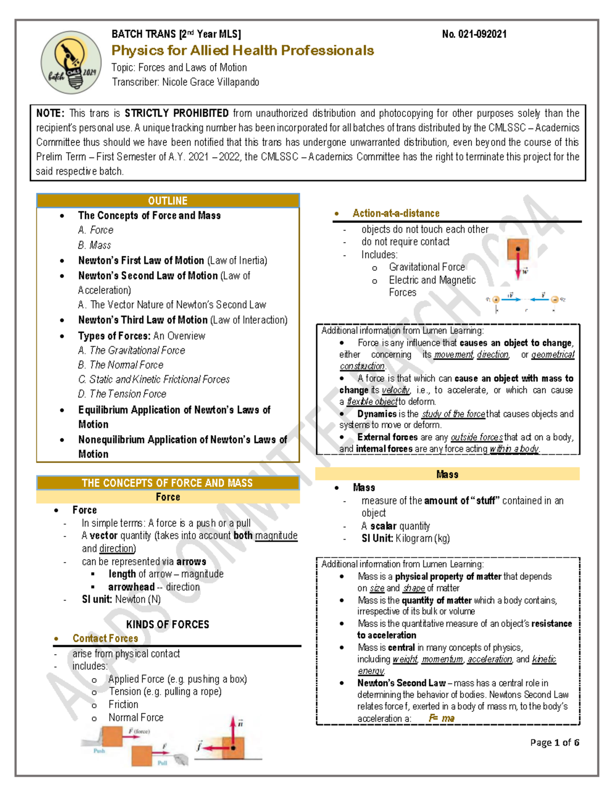 3 Forces and Newton's Laws of Motion - BATCH TRANS [ 2 nd Year MLS] No ...