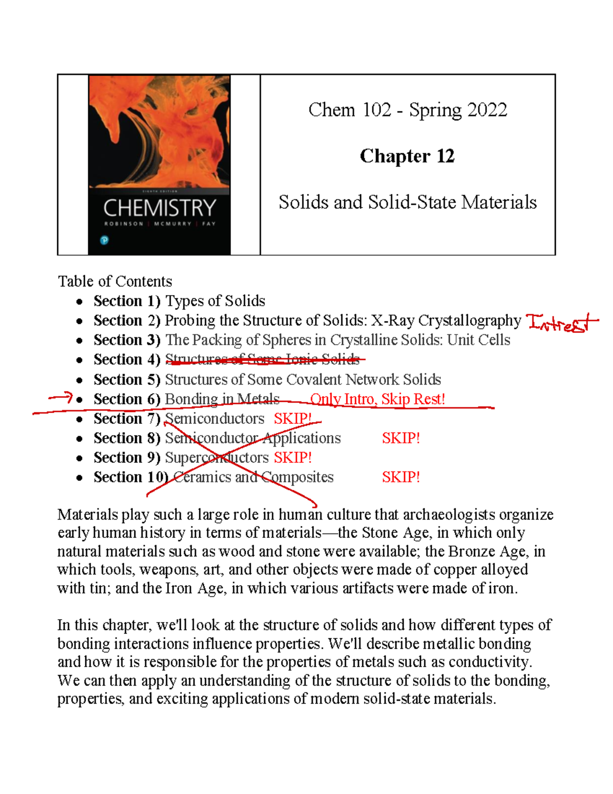 Chem102 Chapter 12 - Chem 102 - Spring 2022 Chapter 12 Solids and Solid-State Materials Table of ...
