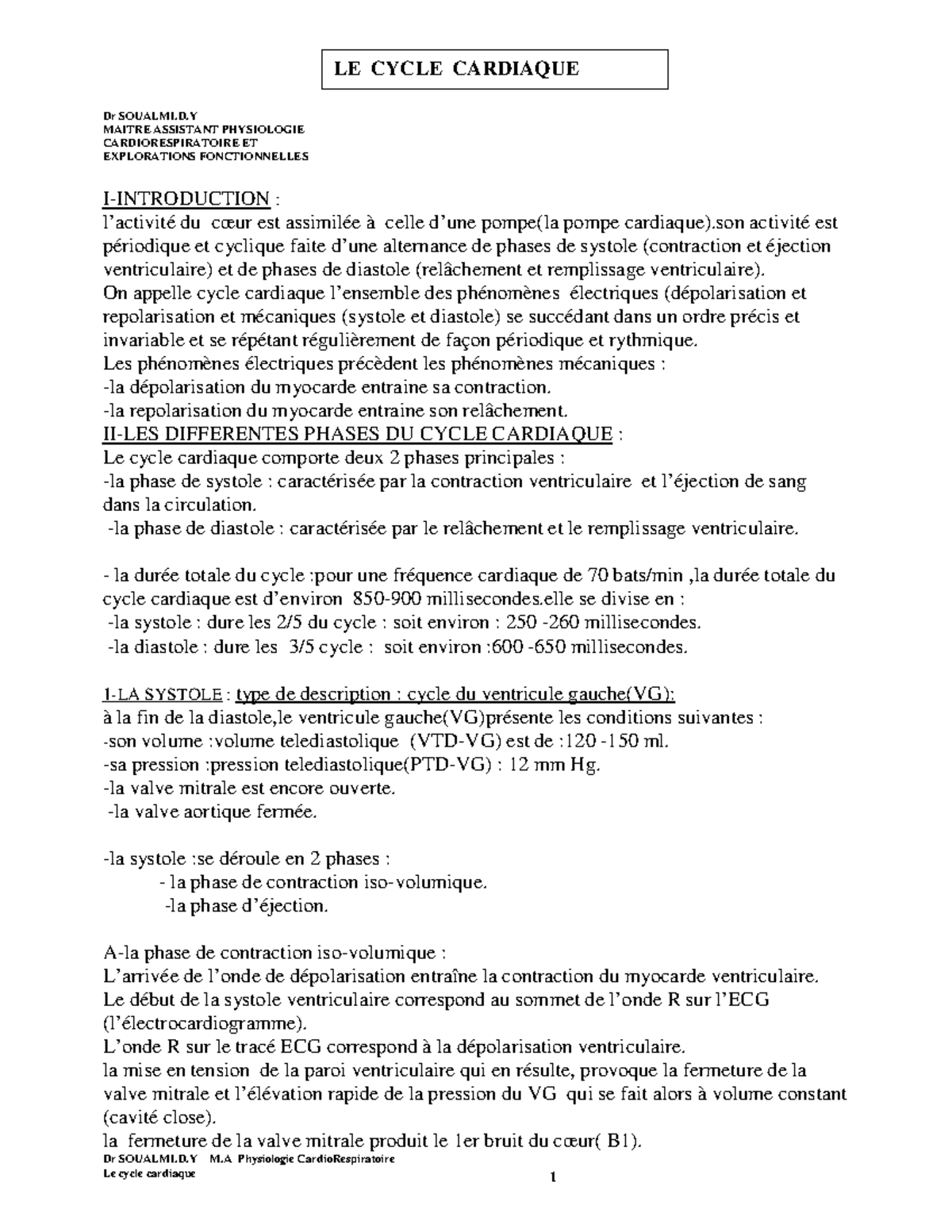 C1 le cycle cardiaque - Methodology - Dr SOUALMI.D M Physiologie ...