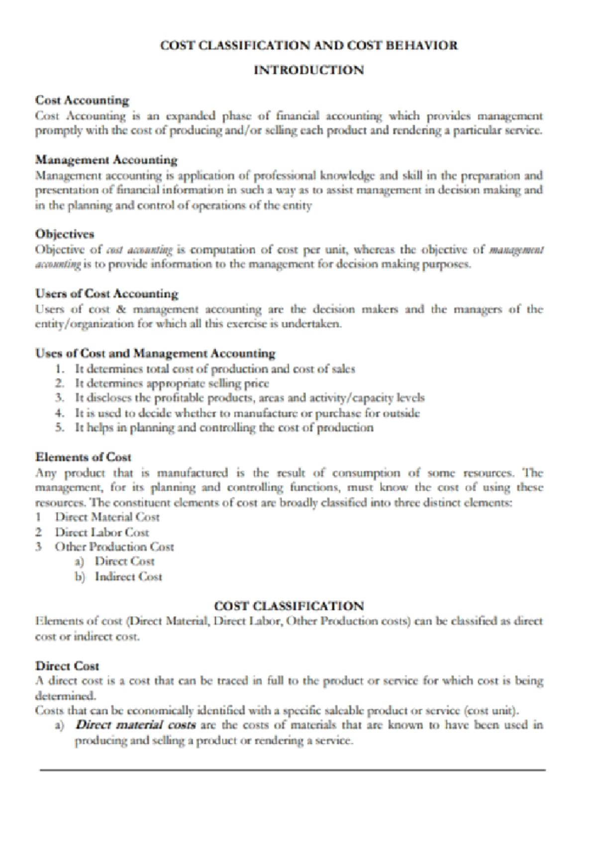 Mgt acc cost classification & cgs basics - Cost and Management ...
