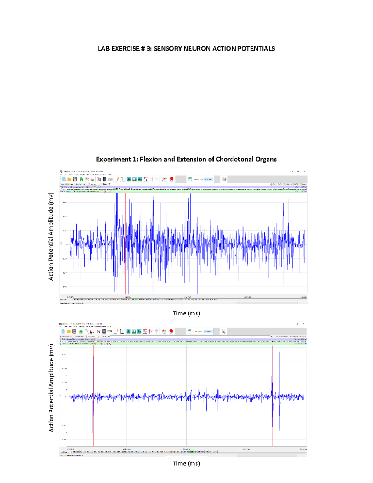 Bio 224 lab 3 - Lab Report - LAB EXERCISE # 3: SENSORY NEURON ACTION ...