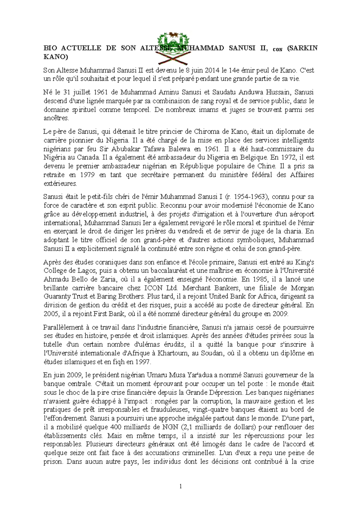 Kano emir 2 - Life of the Emirs - BIO ACTUELLE DE SON ALTESSE MUHAMMAD ...