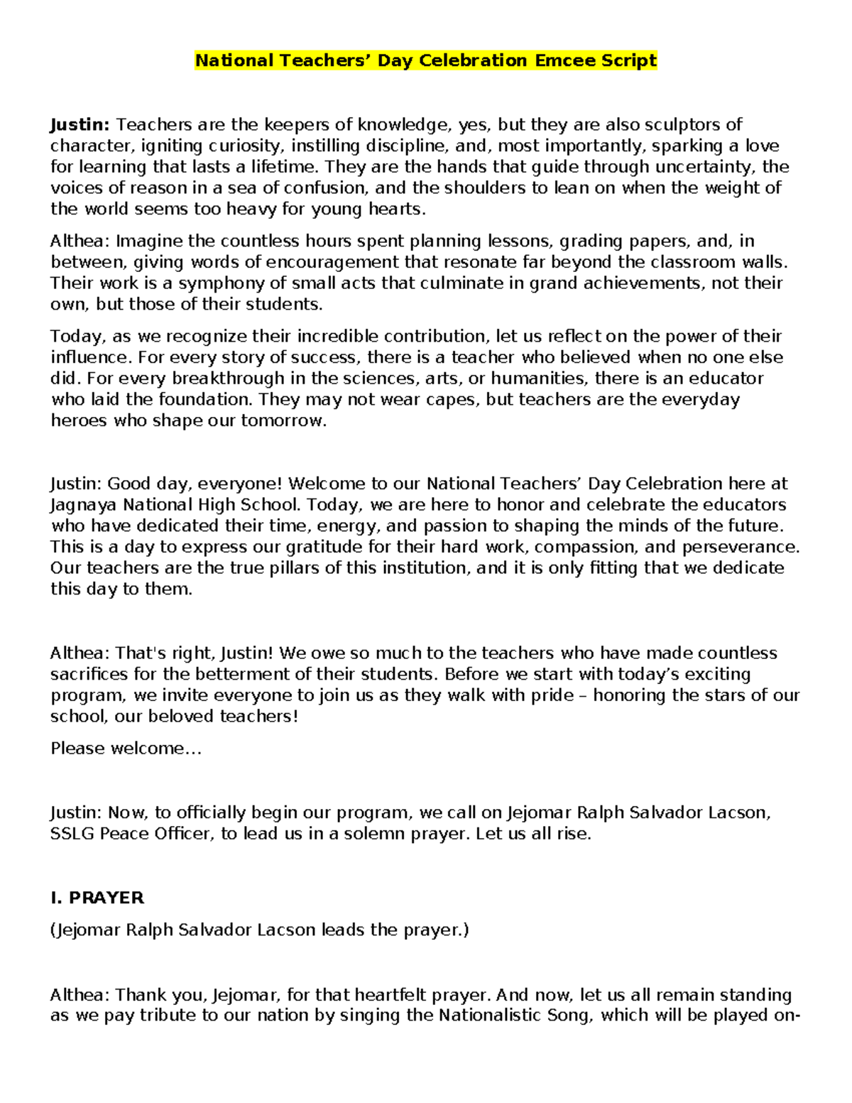 Teachers Day Event emcee script - National Teachers’ Day Celebration ...