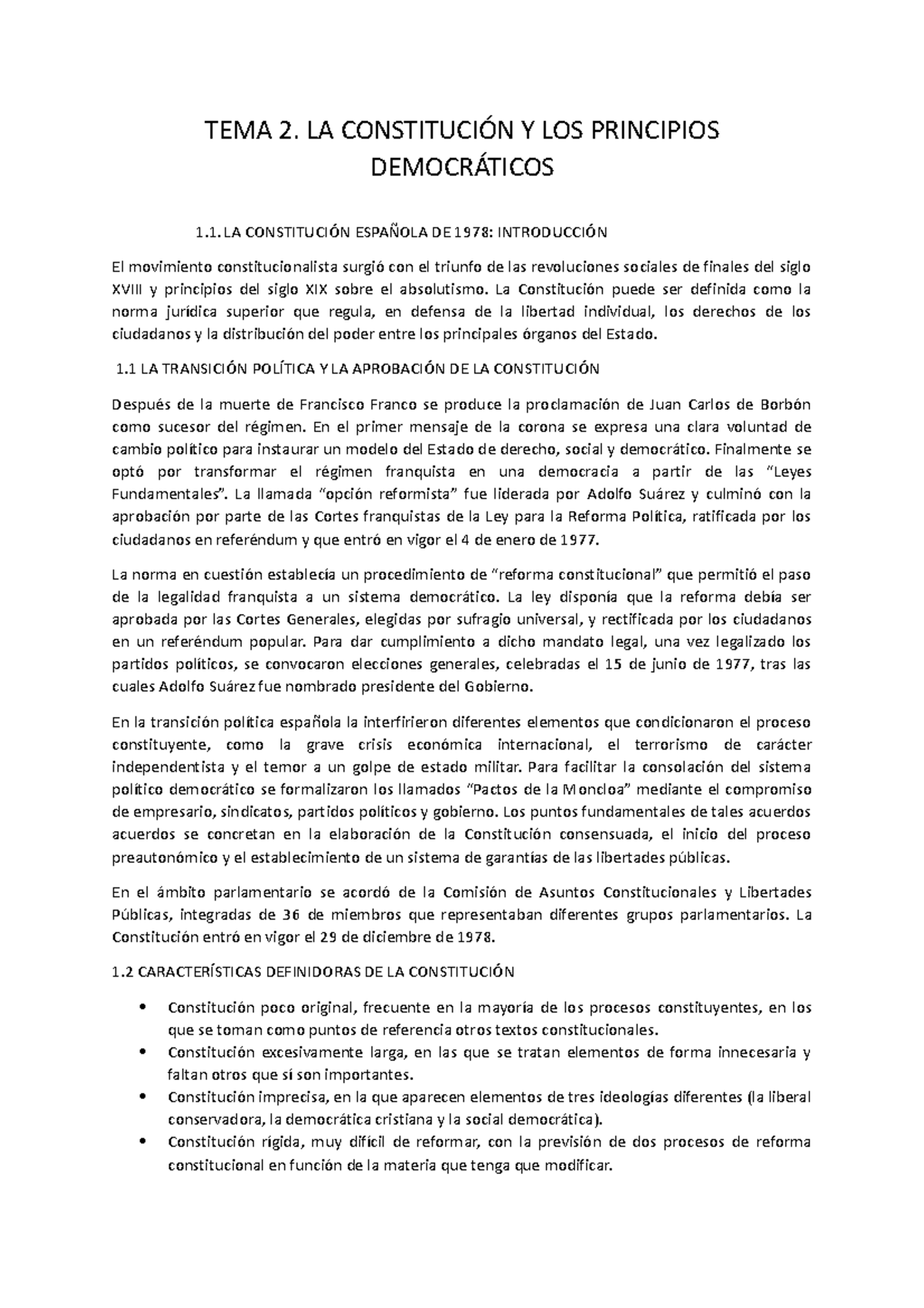 Tema 2 La Constitución y los principios democráticos - TEMA 2. LA ...