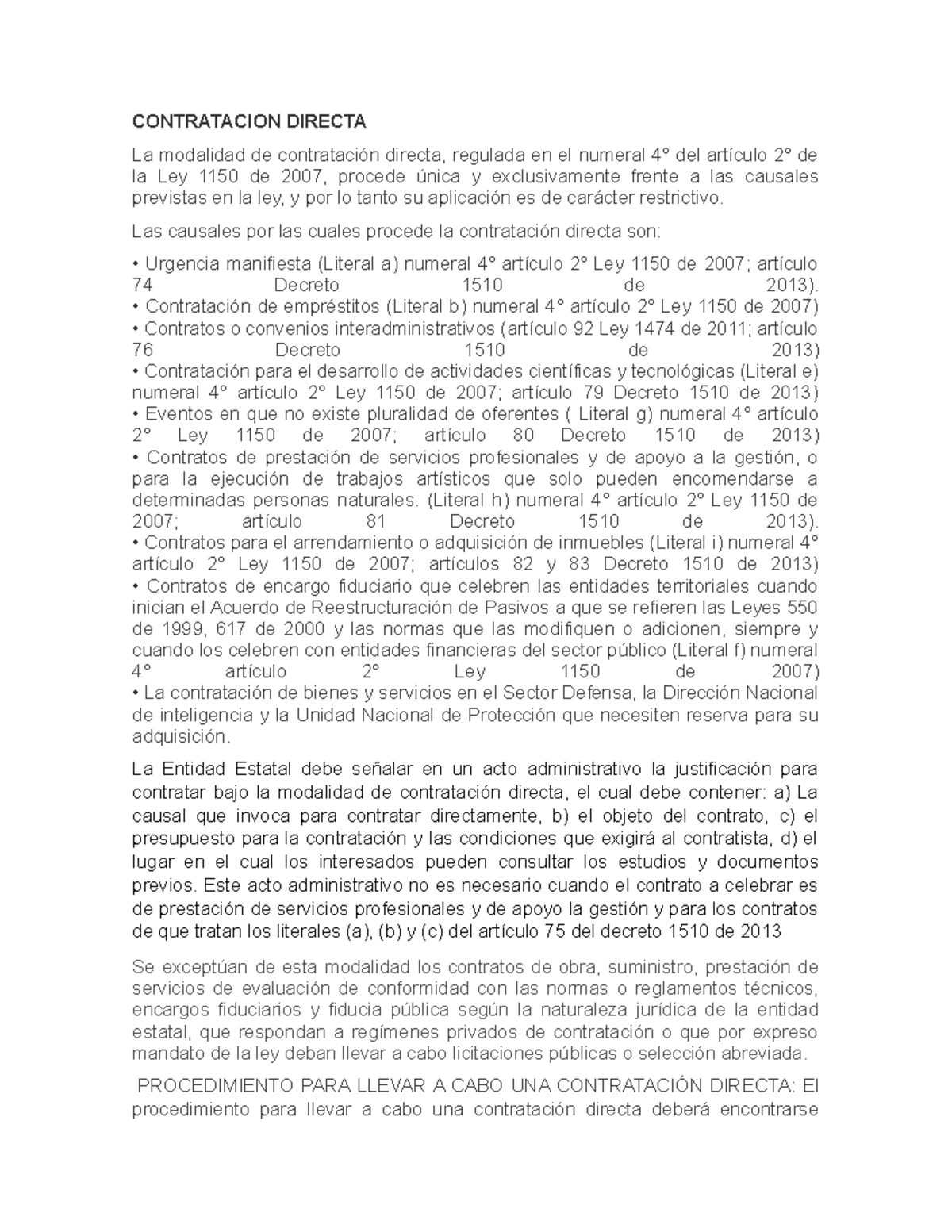 Contratacion Directa - CONTRATACION DIRECTA La modalidad de directa ...