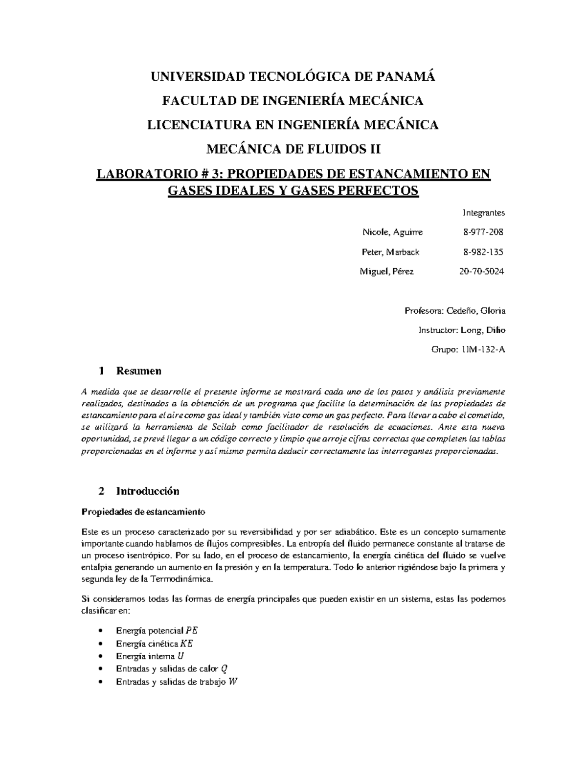 Lab3-Mec Flu - Taller - UNIVERSIDAD TECNOLÓGICA DE PANAMÁ FACULTAD DE INGENIERÍA MECÁNICA - Studocu