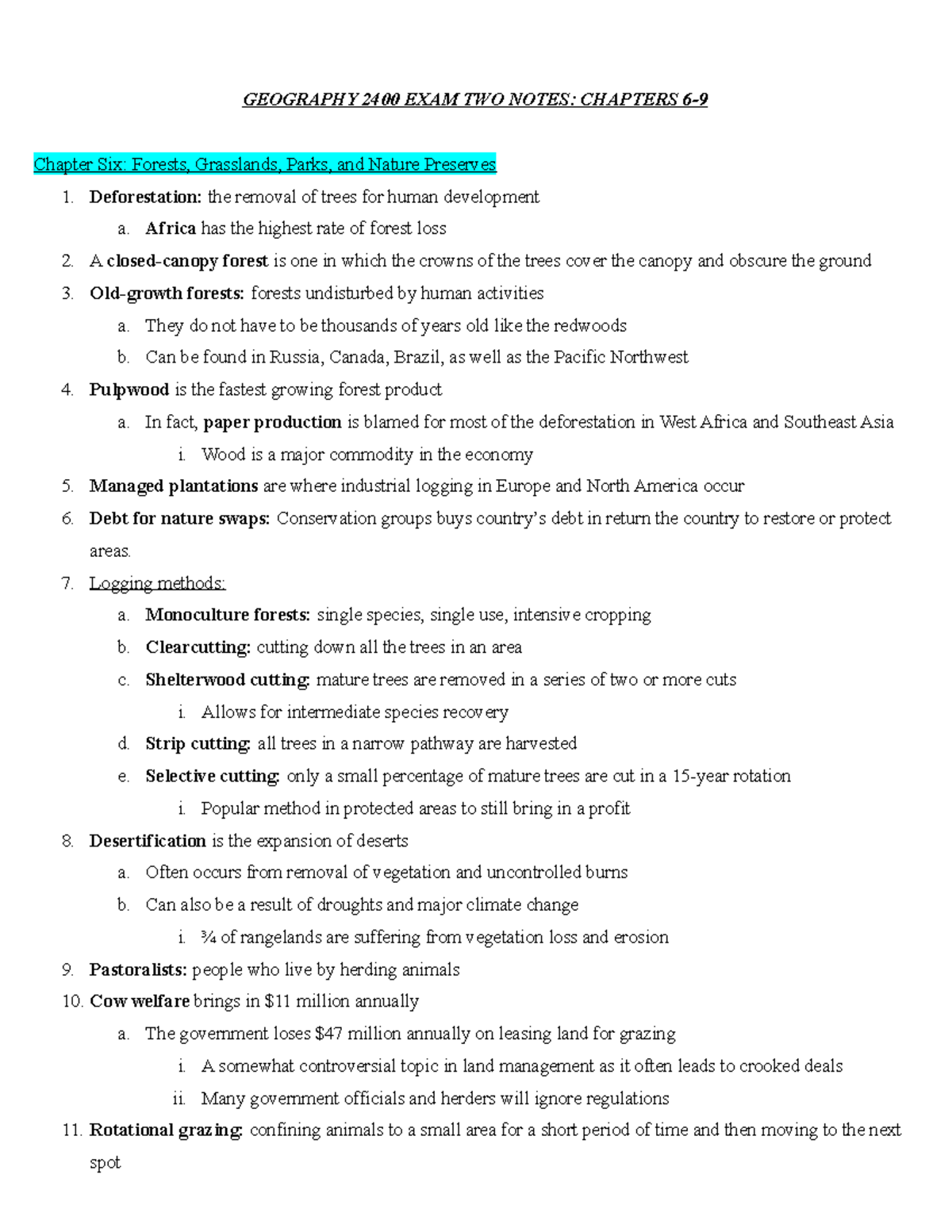 Chapters 6-9 Guided Notes *COMPLETED* - GEOGRAPHY 2400 EXAM TWO NOTES ...