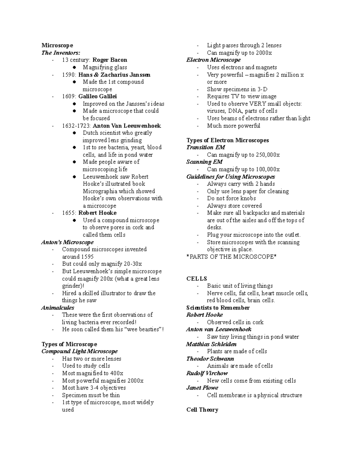 Microscope-and-Cells - Microscope The Inventors: - 13 century: Roger ...