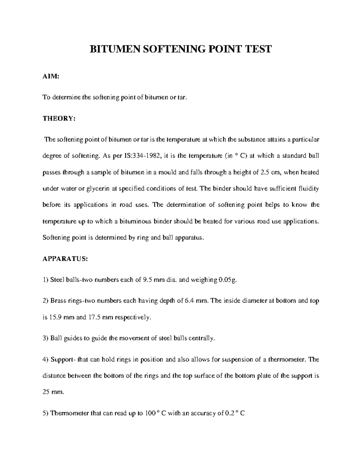 Bitumen softening point in bitumen test on practical report of the ...