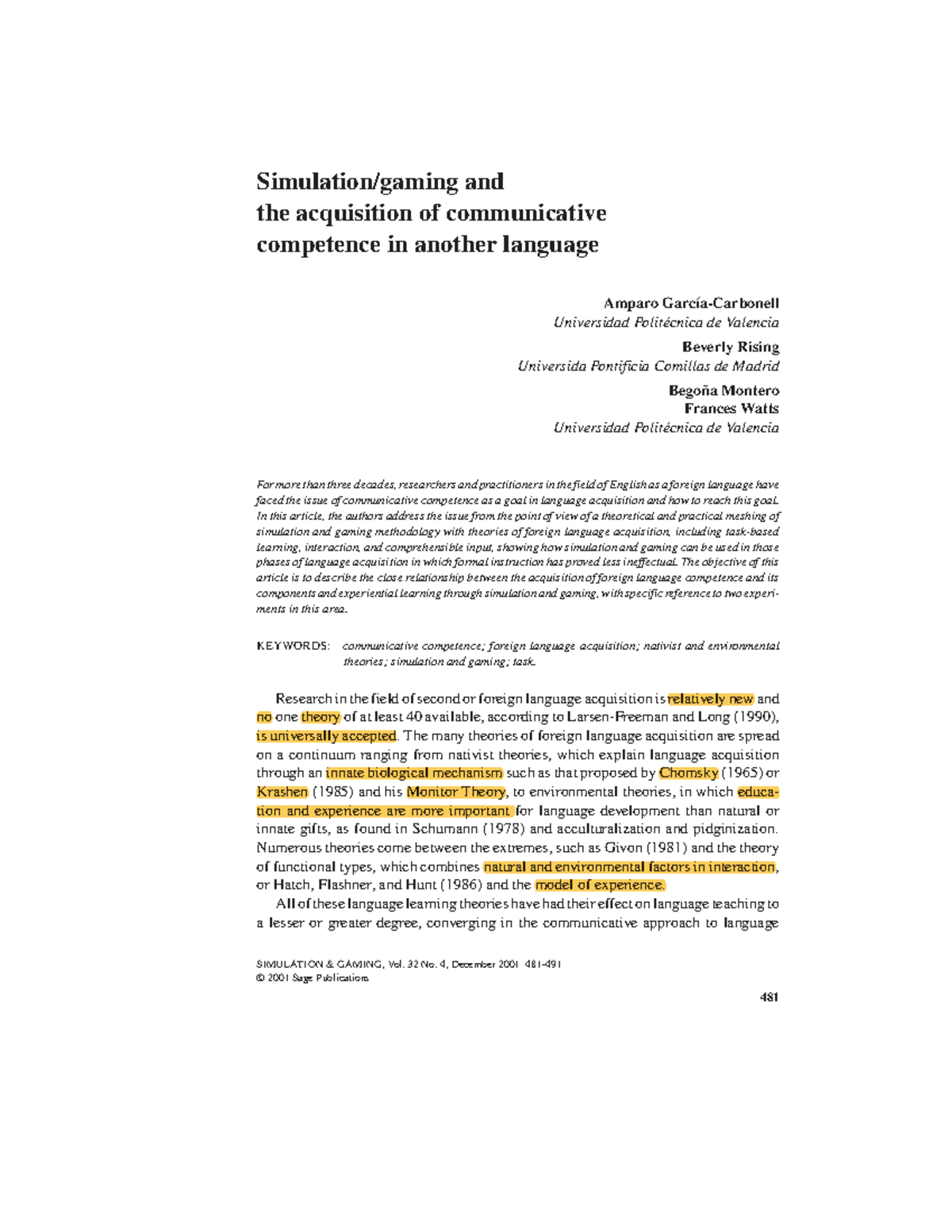 Simulation:Gaming for English Language Learning - SIMULATION & GAMING ...