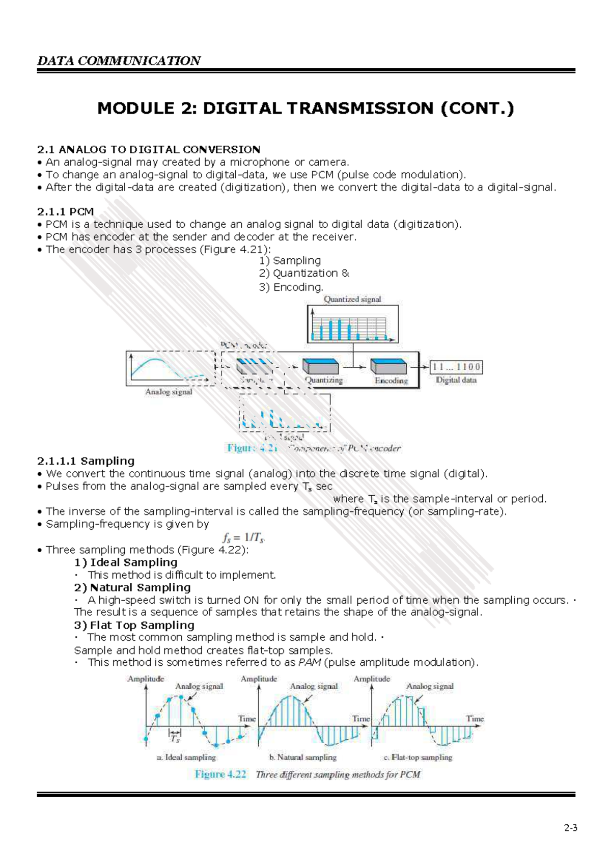 M2 (3)pdf - Notes - MODULE 2: DIGITAL TRANSMISSION (CONT.) 2 ANALOG TO ...