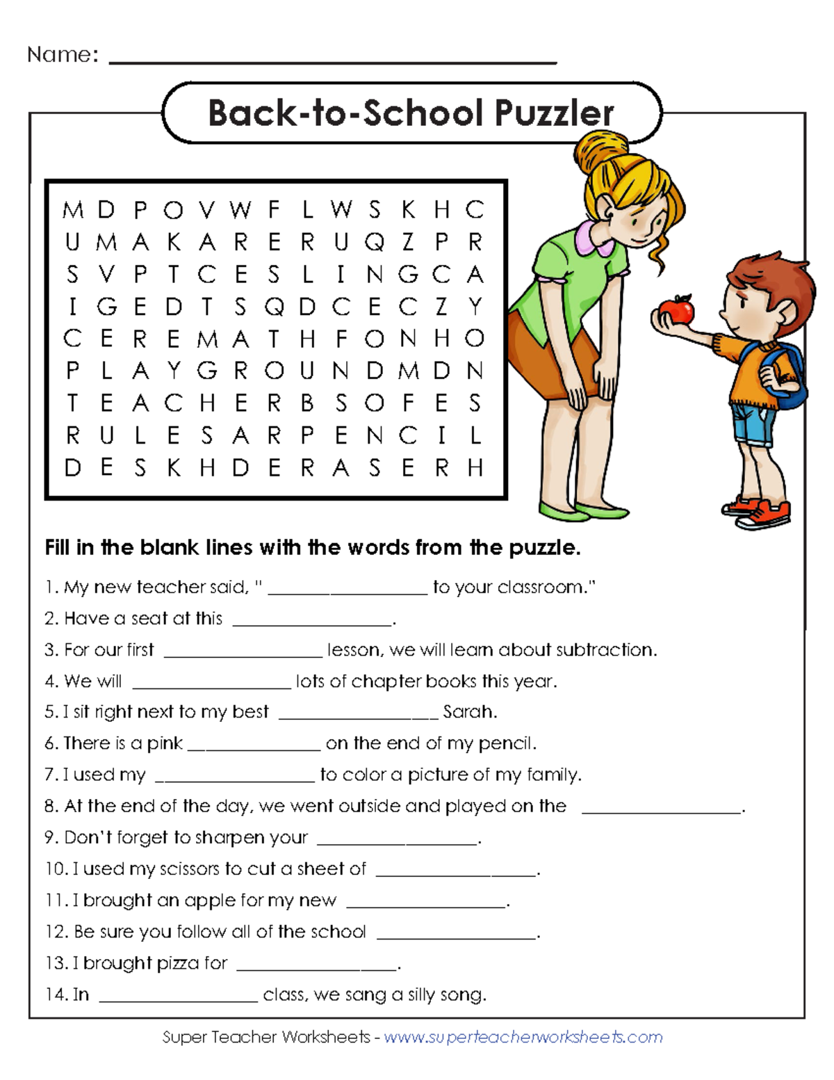 Back to School Puzzle - First Day - Name: Back-to-School Puzzler Super ...