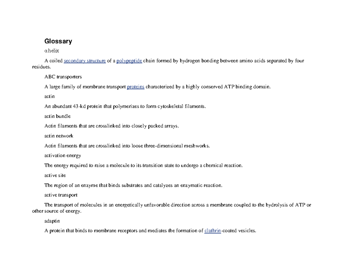 Econtent Pdf Glossary 35162 - Glossary α helix A coiled secondary ...