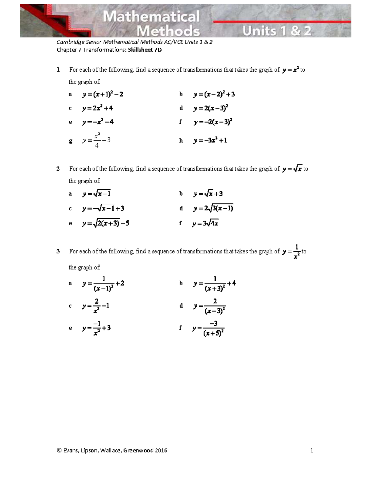 Skillsheet-7D - worksheet - Cambridge Senior Mathematical Methods AC/VCE Units 1 & 2 Chapter 7 ...
