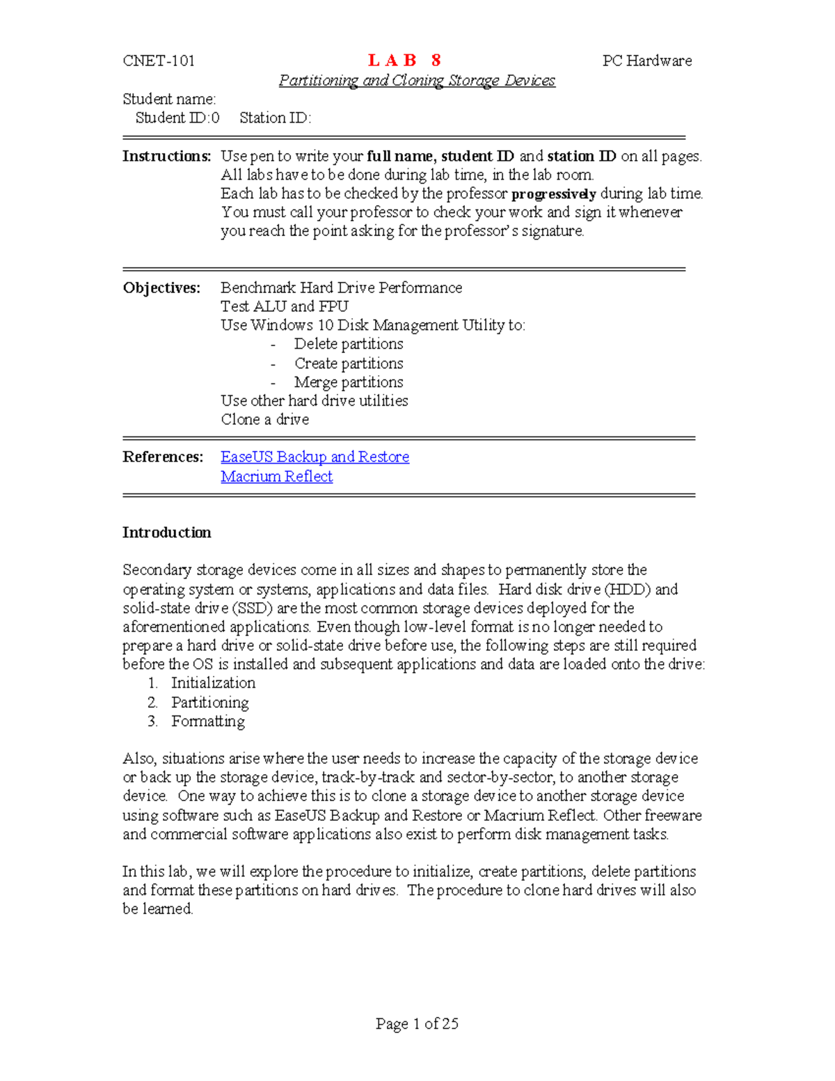 Lab 8 Partitioning And Cloning Storage Devices Partitioning And Cloning Storage Devices