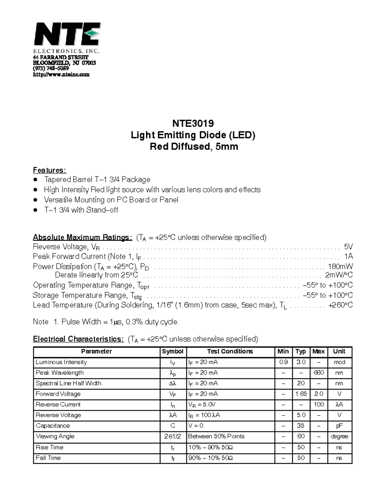 ELD255L-02R2 LED Datasheets - NTE Light Emitting Diode (LED) Red ...