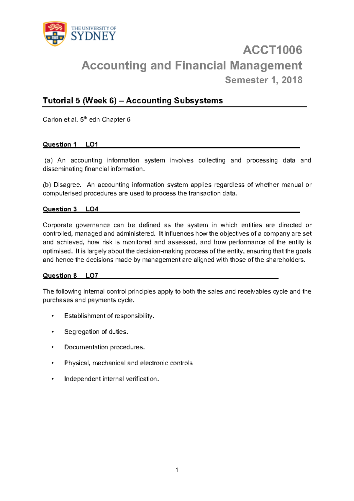 ACCT1006 Tutorial 5 Week 6 student - ACCT1006 Accounting and Financial Management Semester 1 ...