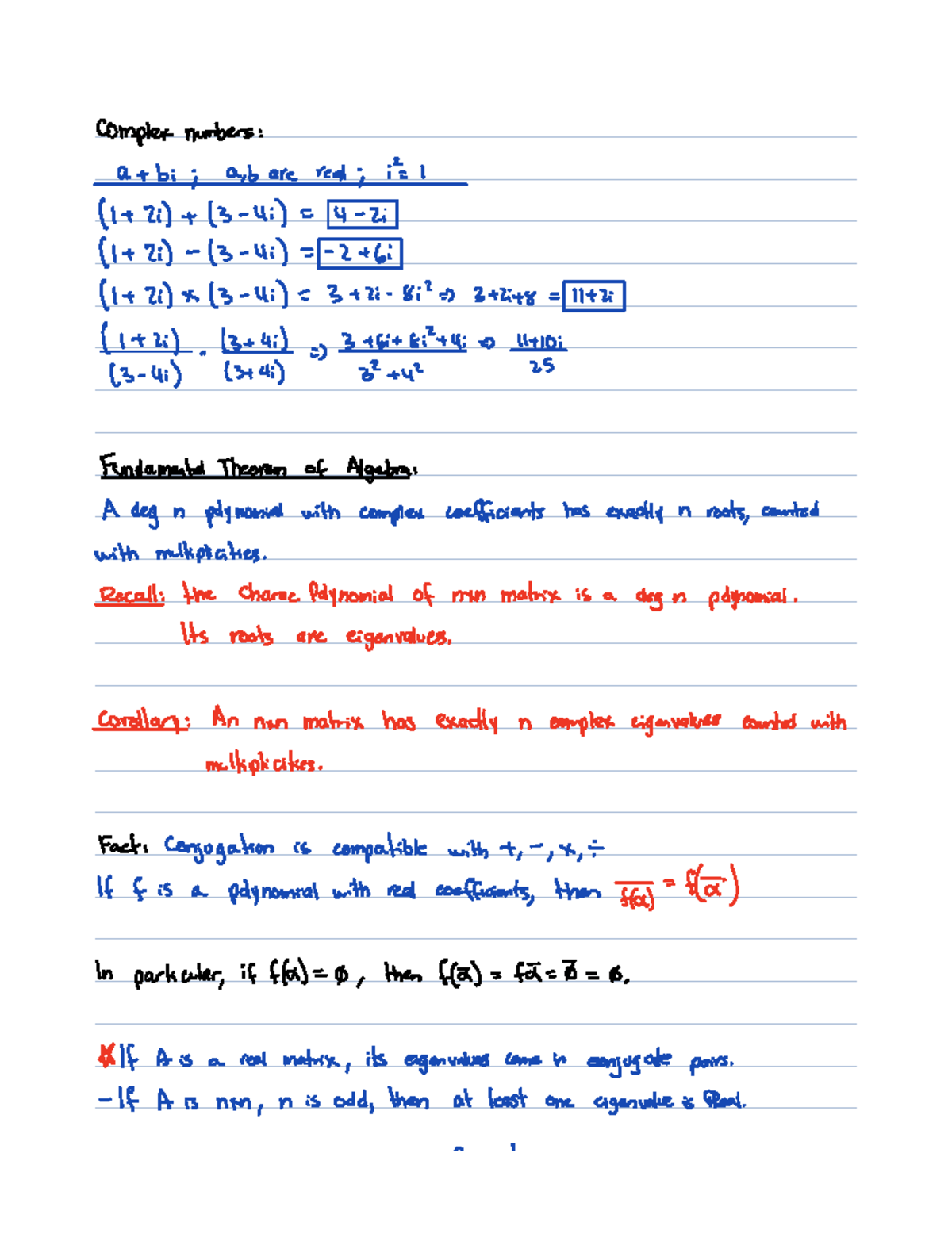 5.5 Complex Eigenvalues - Complex numbers at bi a b are real it 1 It Zi 3 4 4 Zi It 2i 3 4 2 It ...