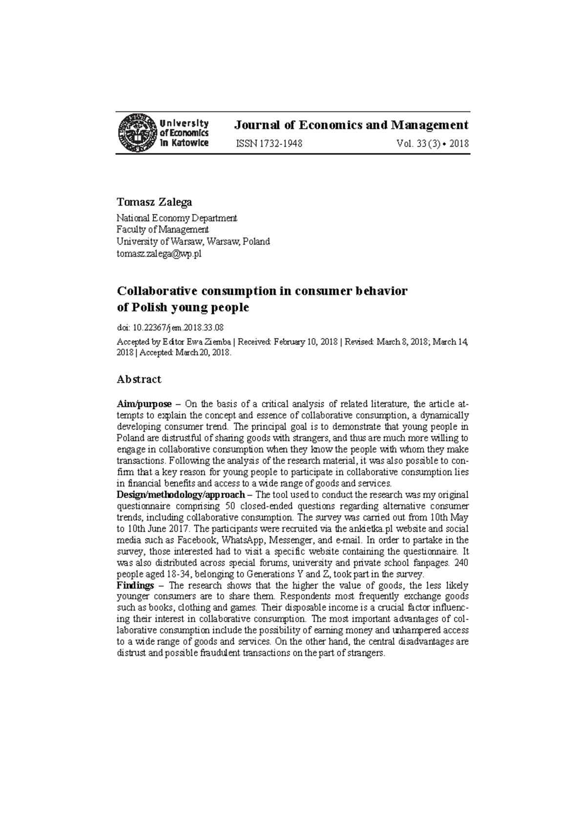 Collaborative consumption in consum - Journal of Economics and ...