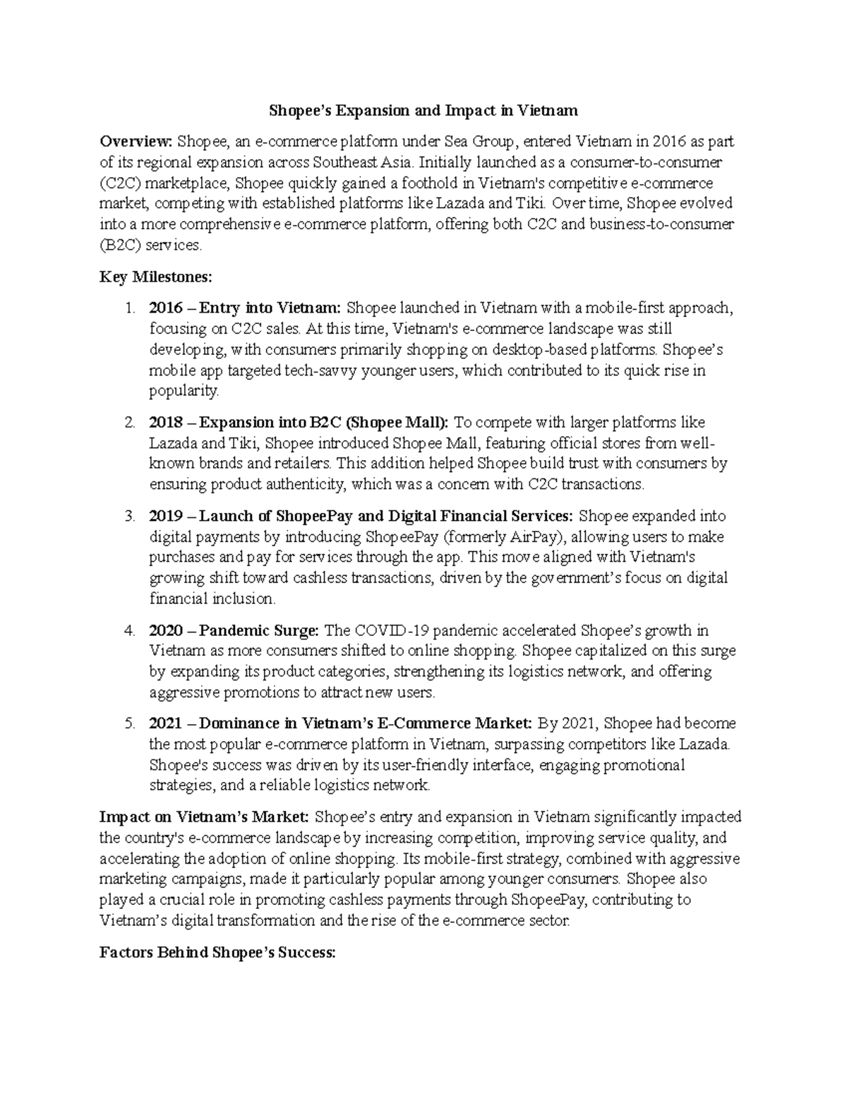 Shopee - intro to micro - Shopee’s Expansion and Impact in Vietnam ...